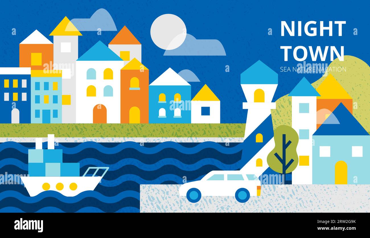 Night Sea Town Banner Stock Vector Image & Art - Alamy