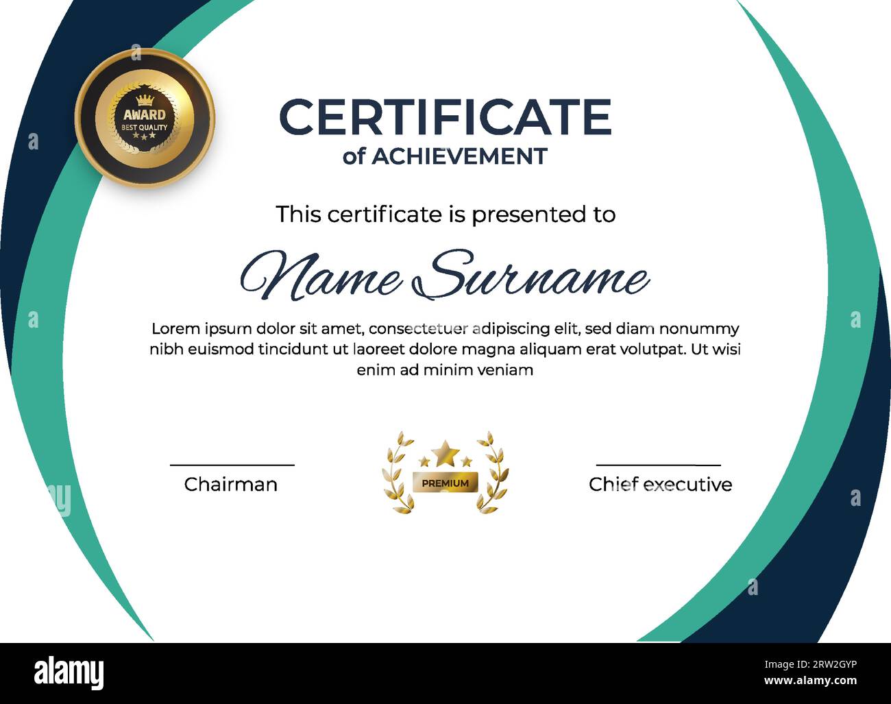 Certificate Blank. Blue turquoise arc frame on white background ...