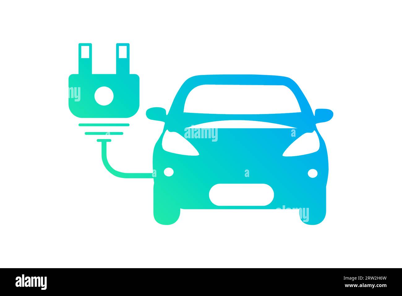 Electric car and electrical cable plug charging icon isolated on white ...