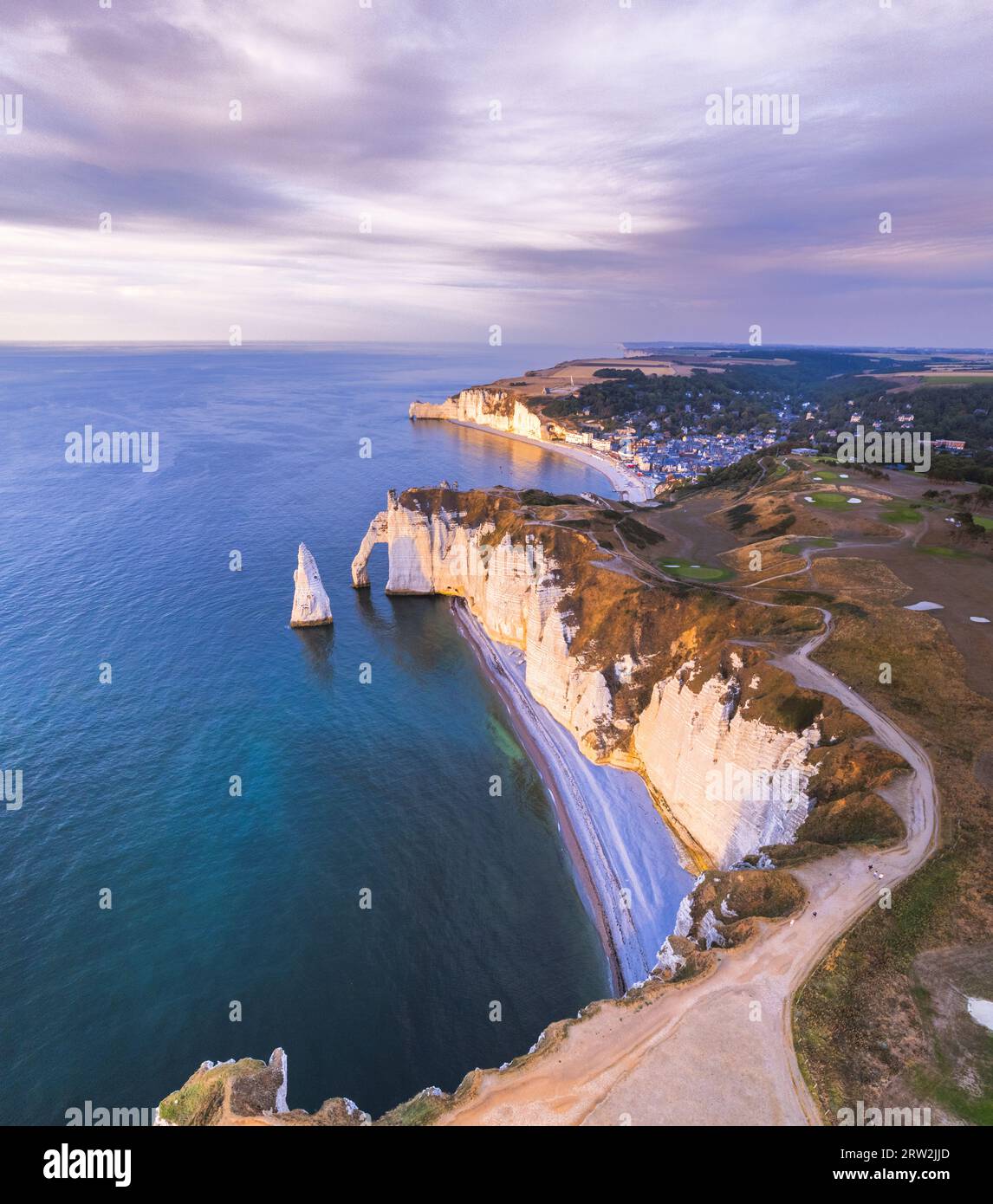 Aerial panoramic landscape on the cliffs of Etretat. Natural amazing ...