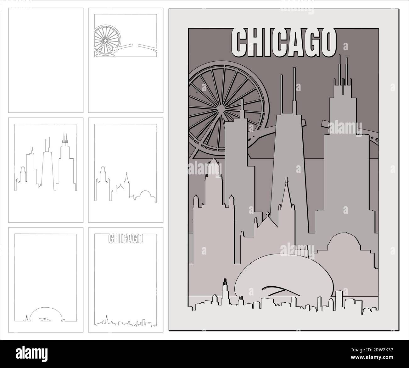 Chicago travel poster Cnc. laser cutting Vector Stock Vector Image ...