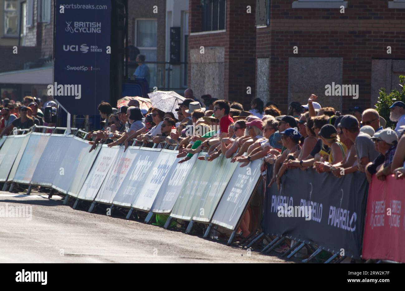 Spectators lining the side of Sea Road in Felixstowe ready for the ...