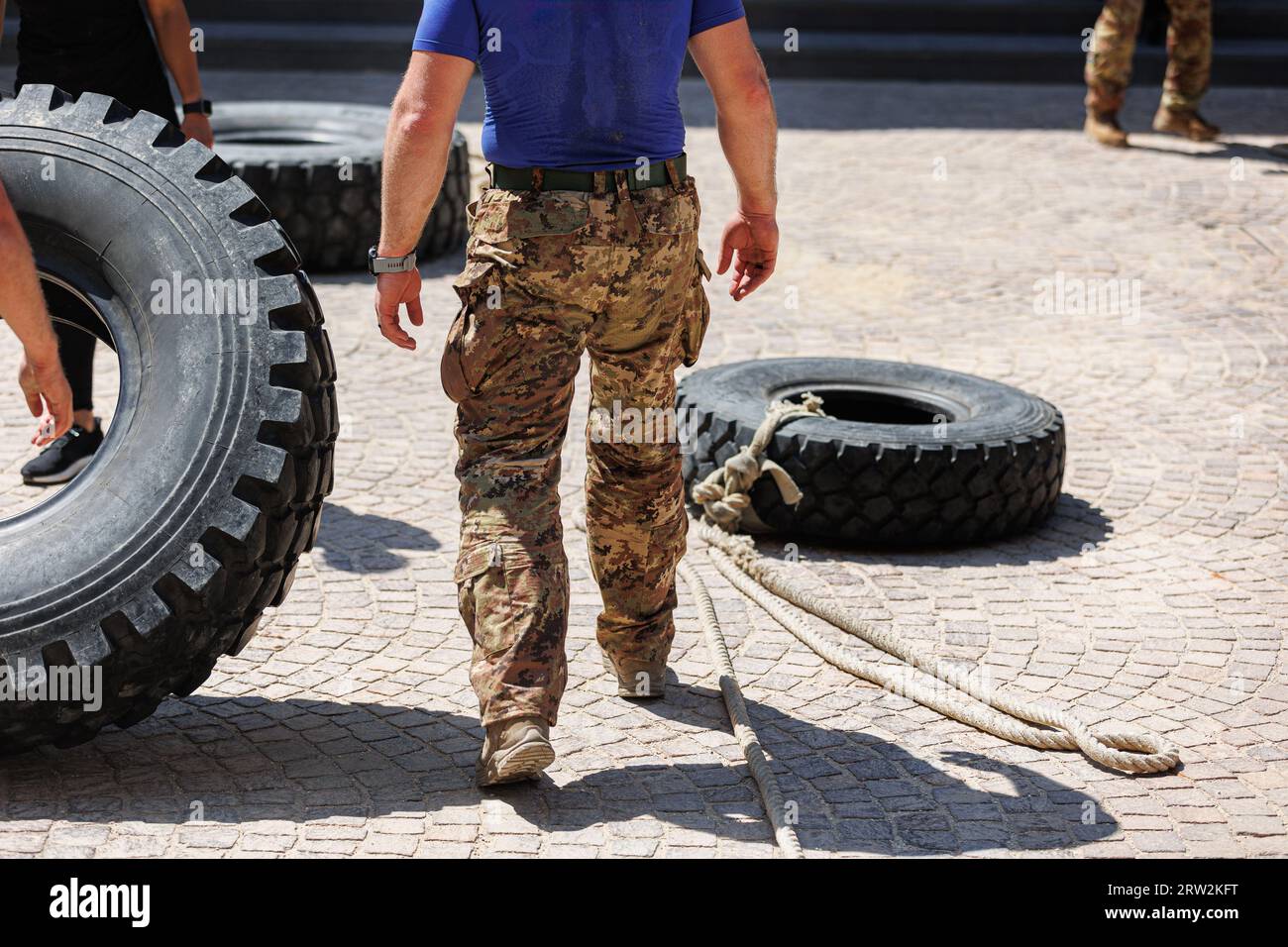 Military Training: Fitness Workout and Activities with Huge Truck Tires ...
