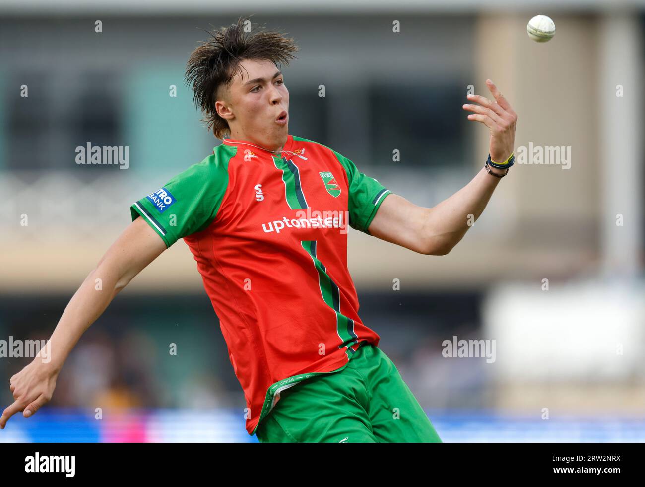 Leicestershire’s Josh Hull celebrates after taking the catch of ...