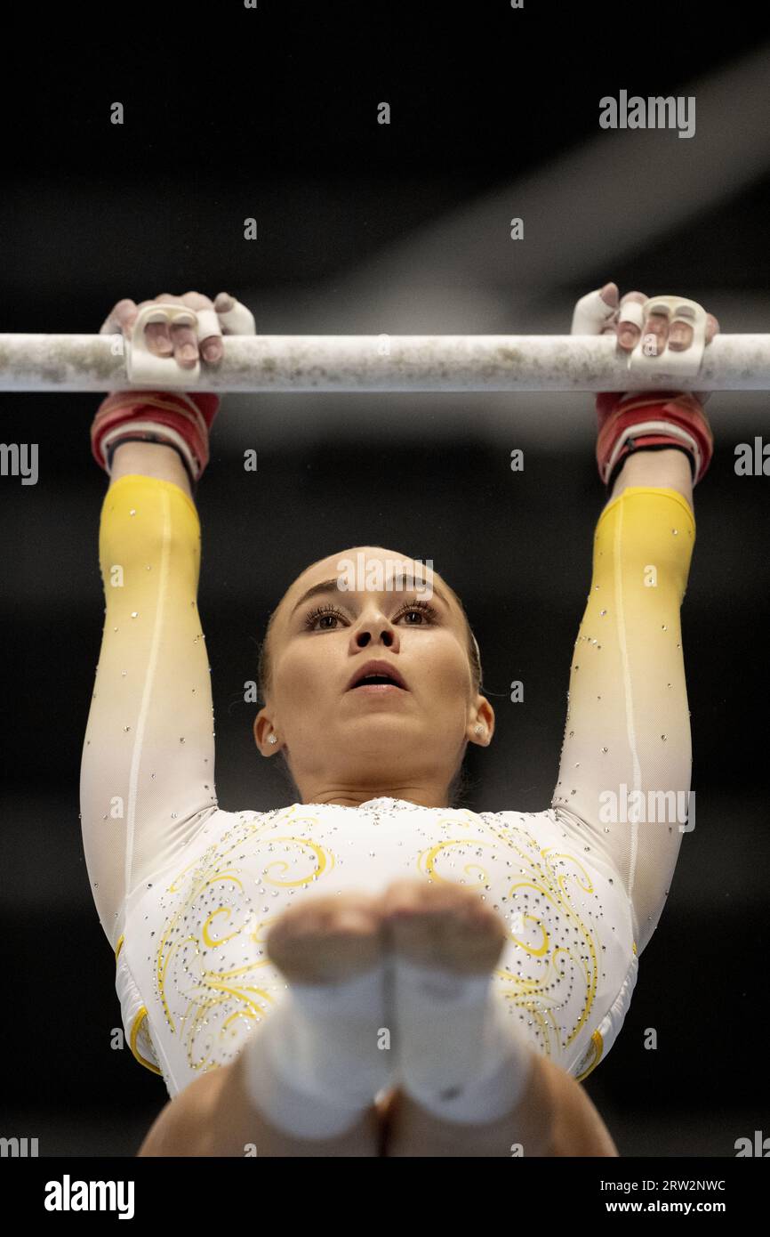ROTTERDAM - Gymnast Eythora Thorsdittor in action on the parallel bars ...