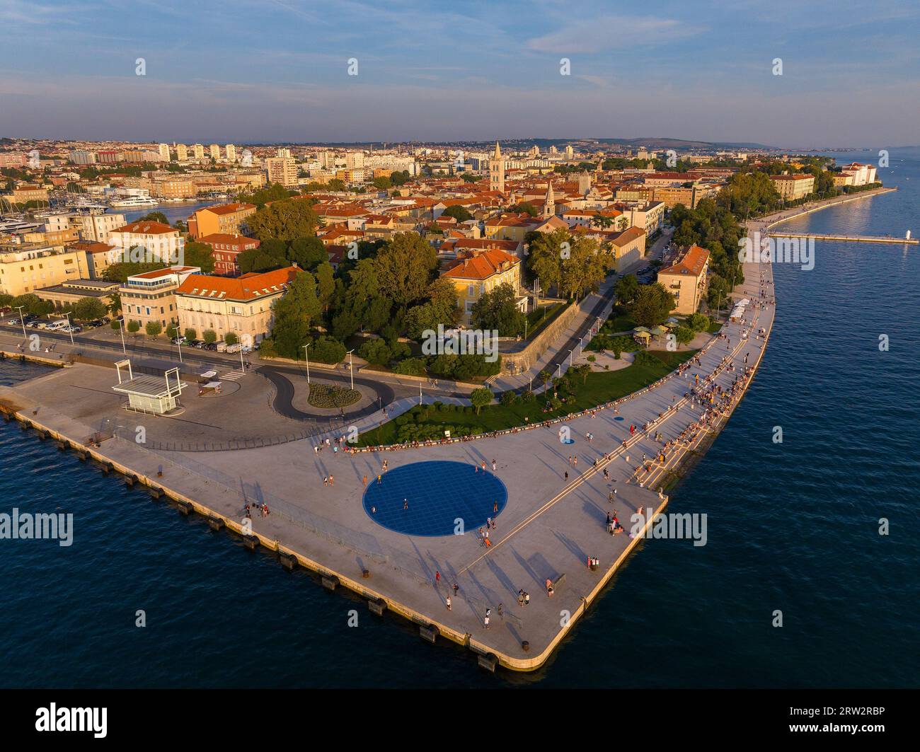 Aerial view of the Sea organs and Sun Salutation in Zadar City, Croatia ...