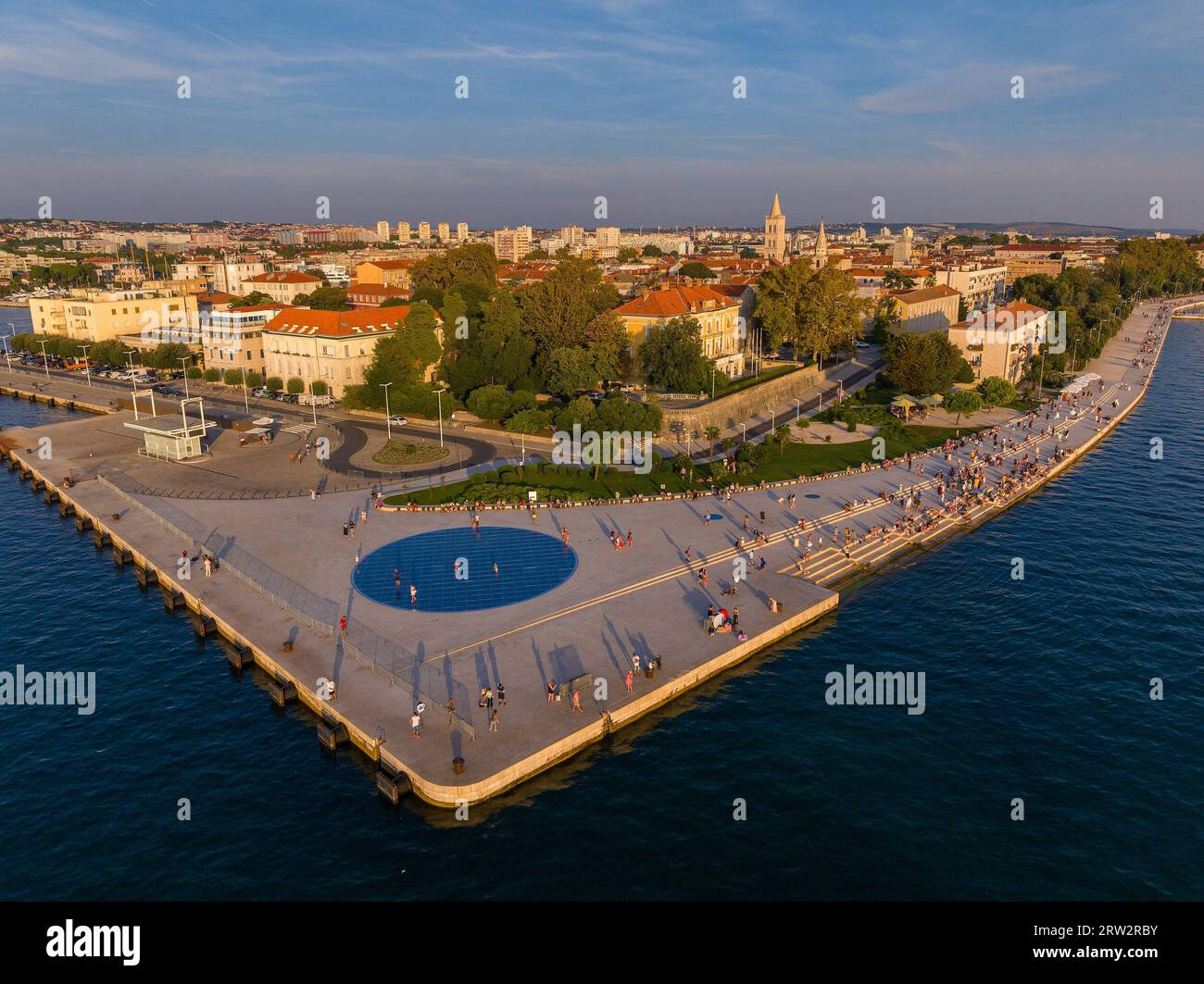 Aerial view of the Sea organs and Sun Salutation in Zadar City, Croatia ...