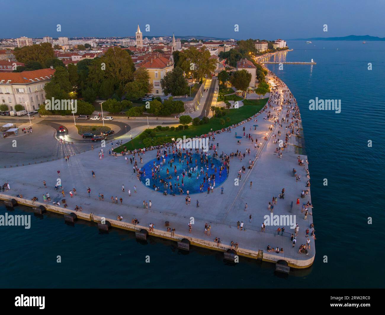 Aerial view of the Sea organs and Sun Salutation in Zadar City, Croatia ...
