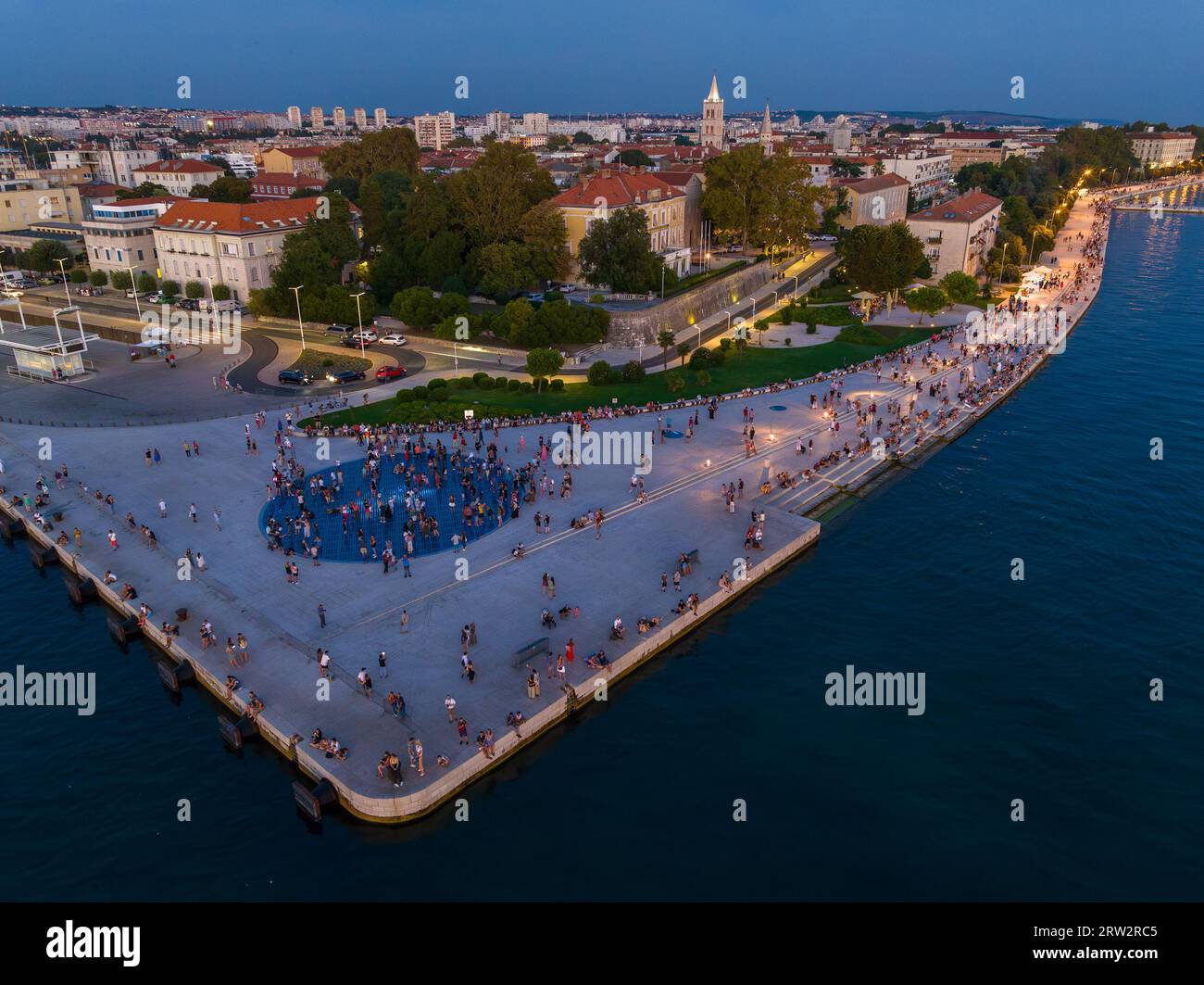 Aerial view of the Sea organs and Sun Salutation in Zadar City, Croatia ...