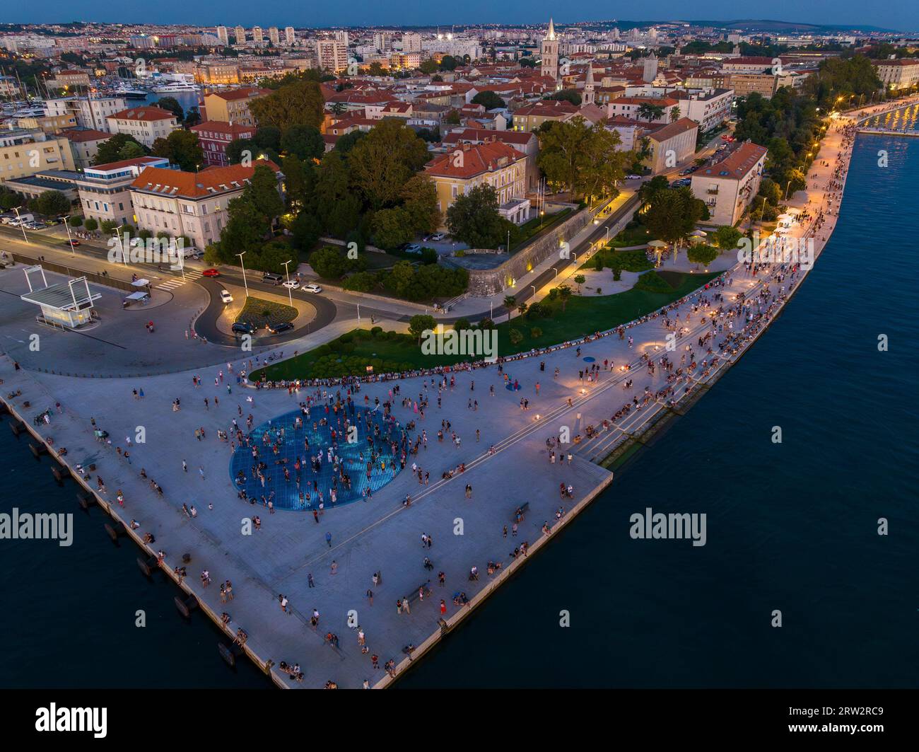 Aerial view of the Sea organs and Sun Salutation in Zadar City, Croatia ...