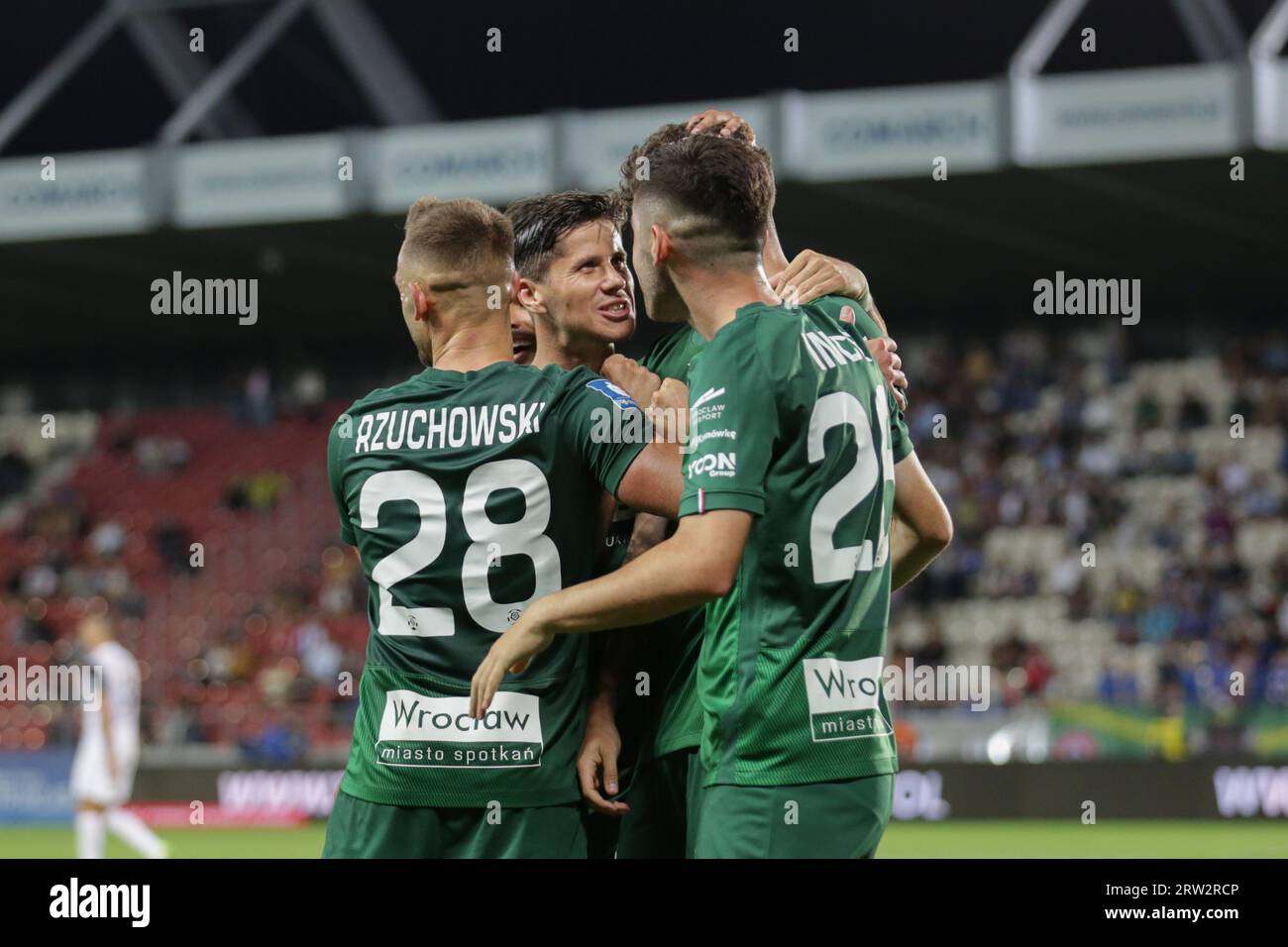 Krakow, Poland. 15th Sep, 2023. Players of Slask Wroclaw celebrate a ...