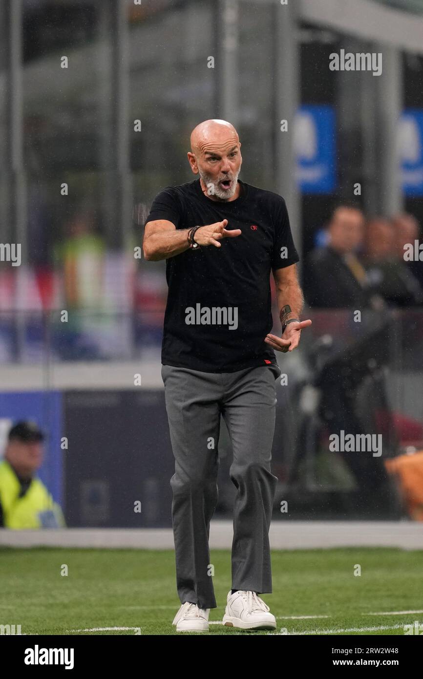 AC Milan's manager Stefano Pioli gives directions to his players during ...