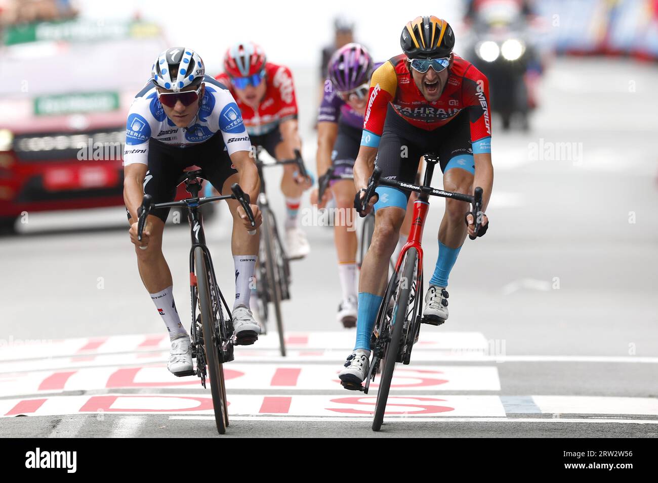 Pola De Allande, Spain. 16th Sep, 2023. Belgian Remco Evenepoel of Soudal Quick-Step and Dutch ...
