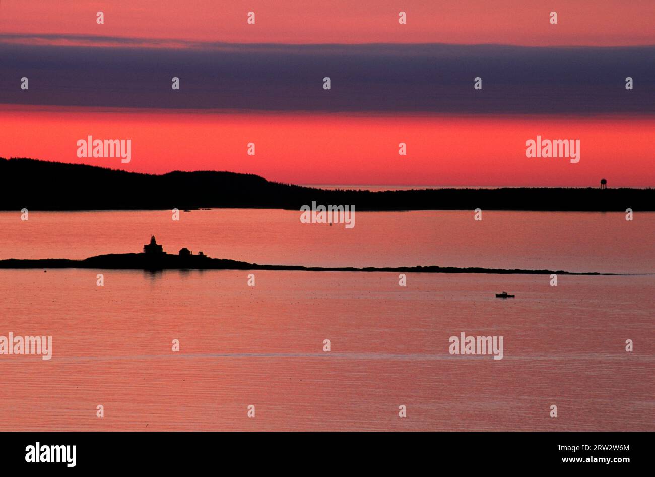 Egg Rock Lighthouse sunrise, Acadia National Park, Maine Stock Photo ...