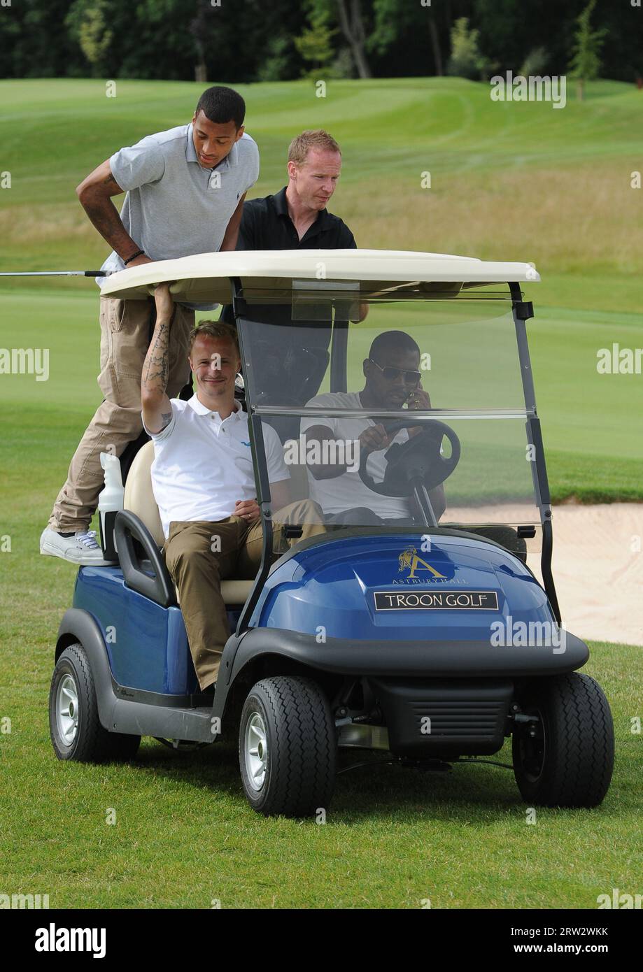 Scottish footballer Leigh Griffiths riding in golf buggy with Jody ...