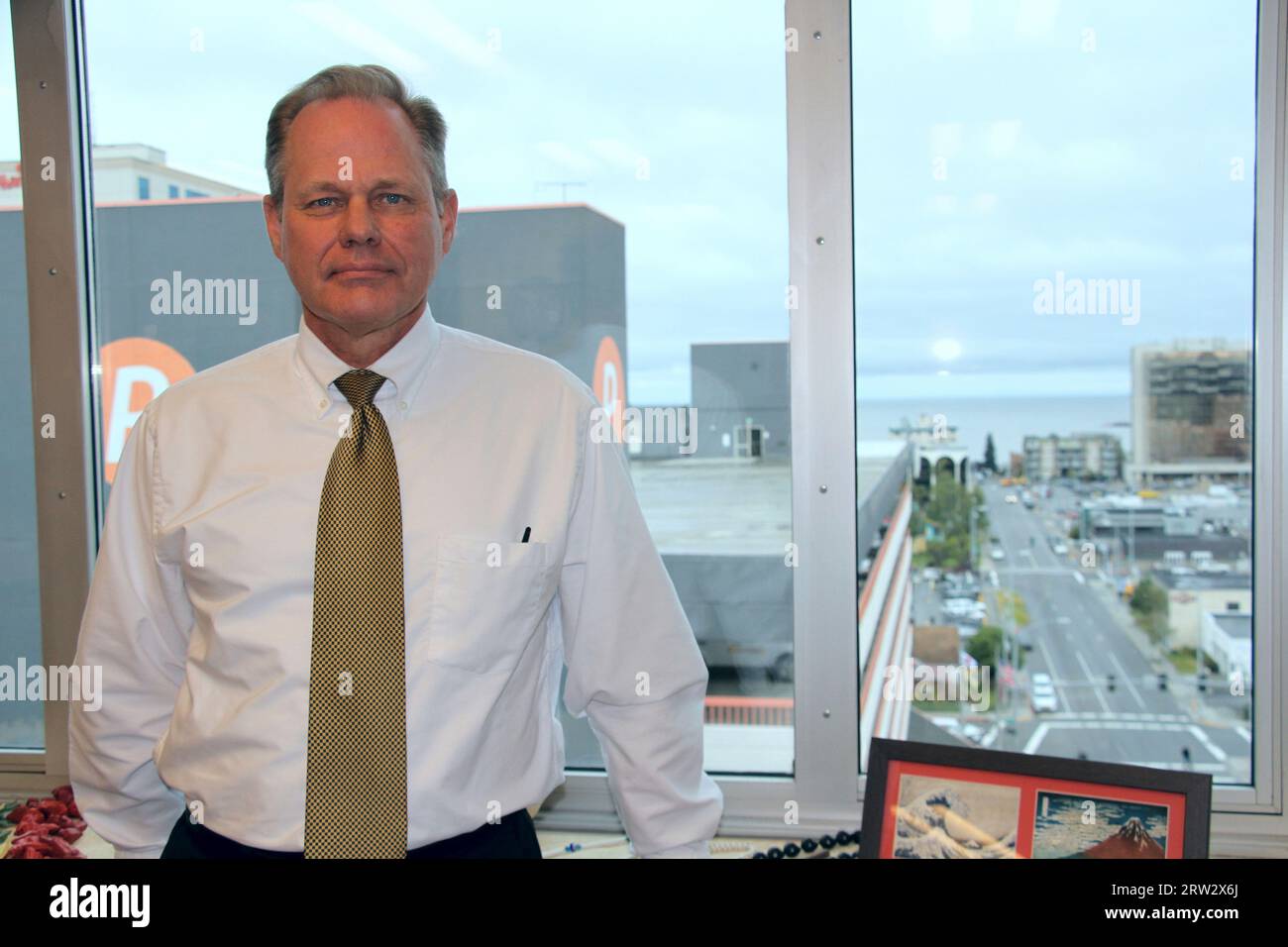 Anchorage Mayor Dave Bronson poses for a photo in his office Thursday ...