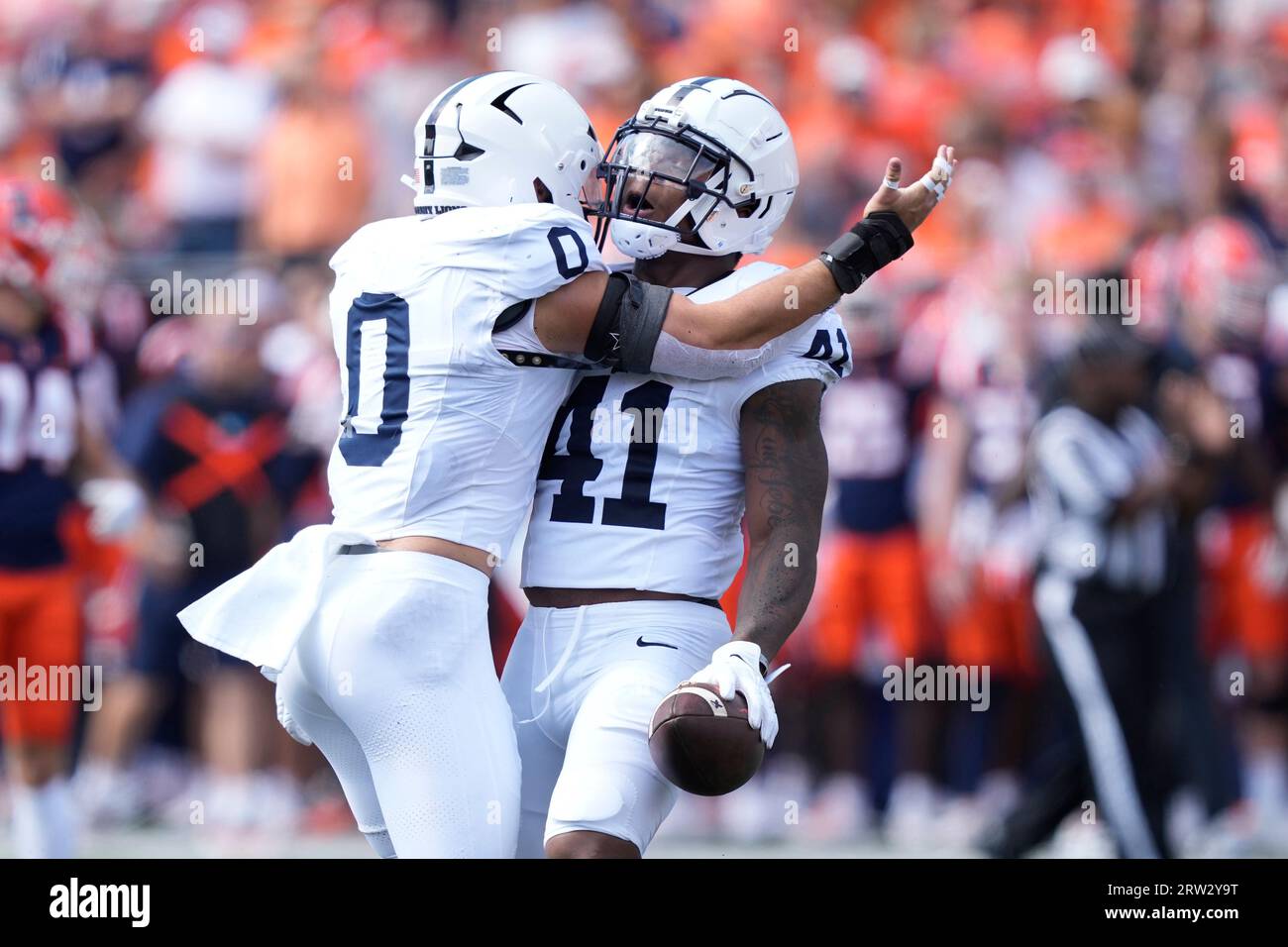 Penn State linebacker Kobe King (41) celebrates his interception with ...