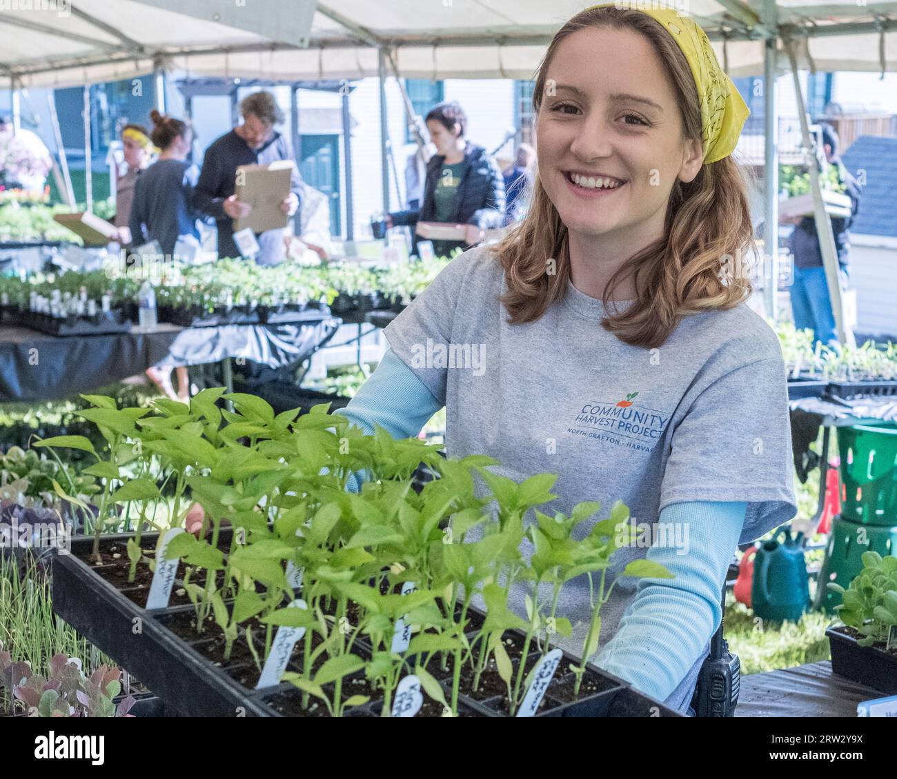 People shopping at the spring farmers market at the Community Harvest ...