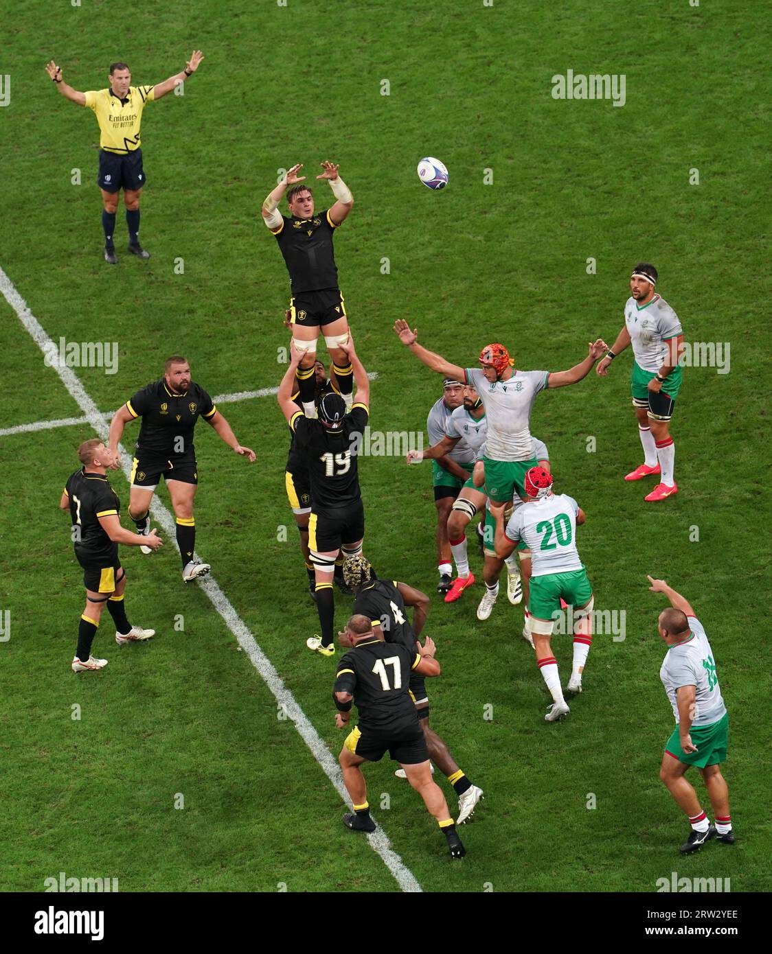 Wales' Taine Basham wins a line-out during the Rugby World Cup 2023 ...