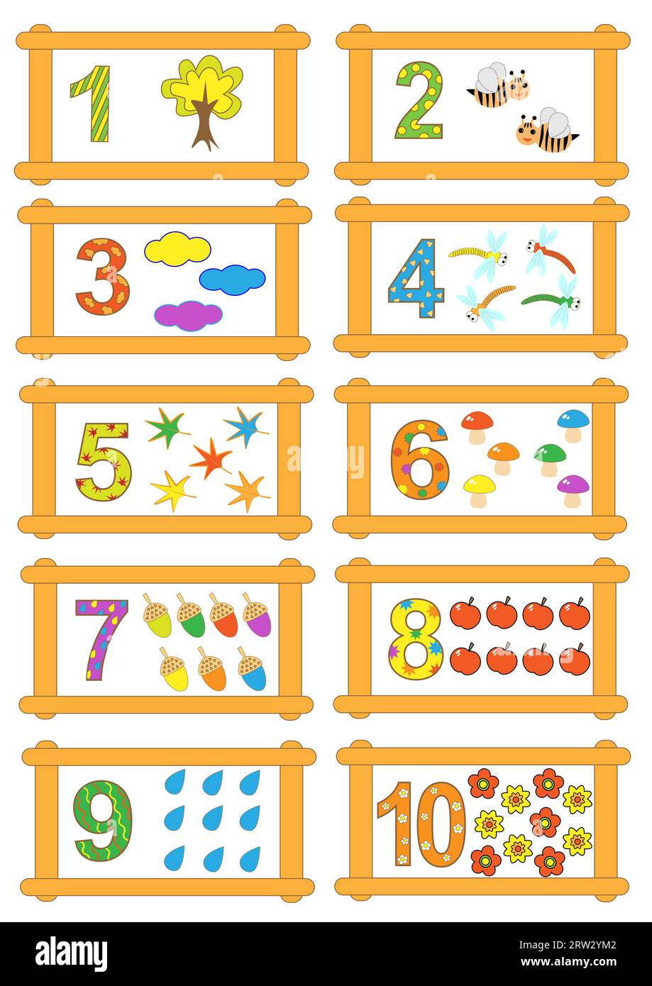 Set of colorful math numbers for kids autumn elements count vector ...