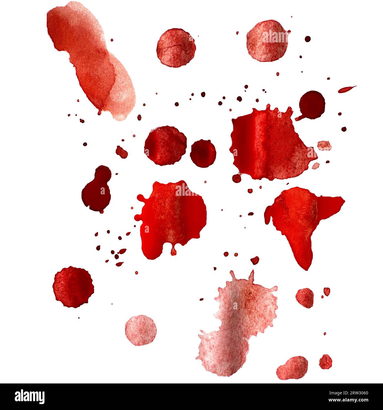 Watercolor blood splatter painted isolated on white for halloween ...