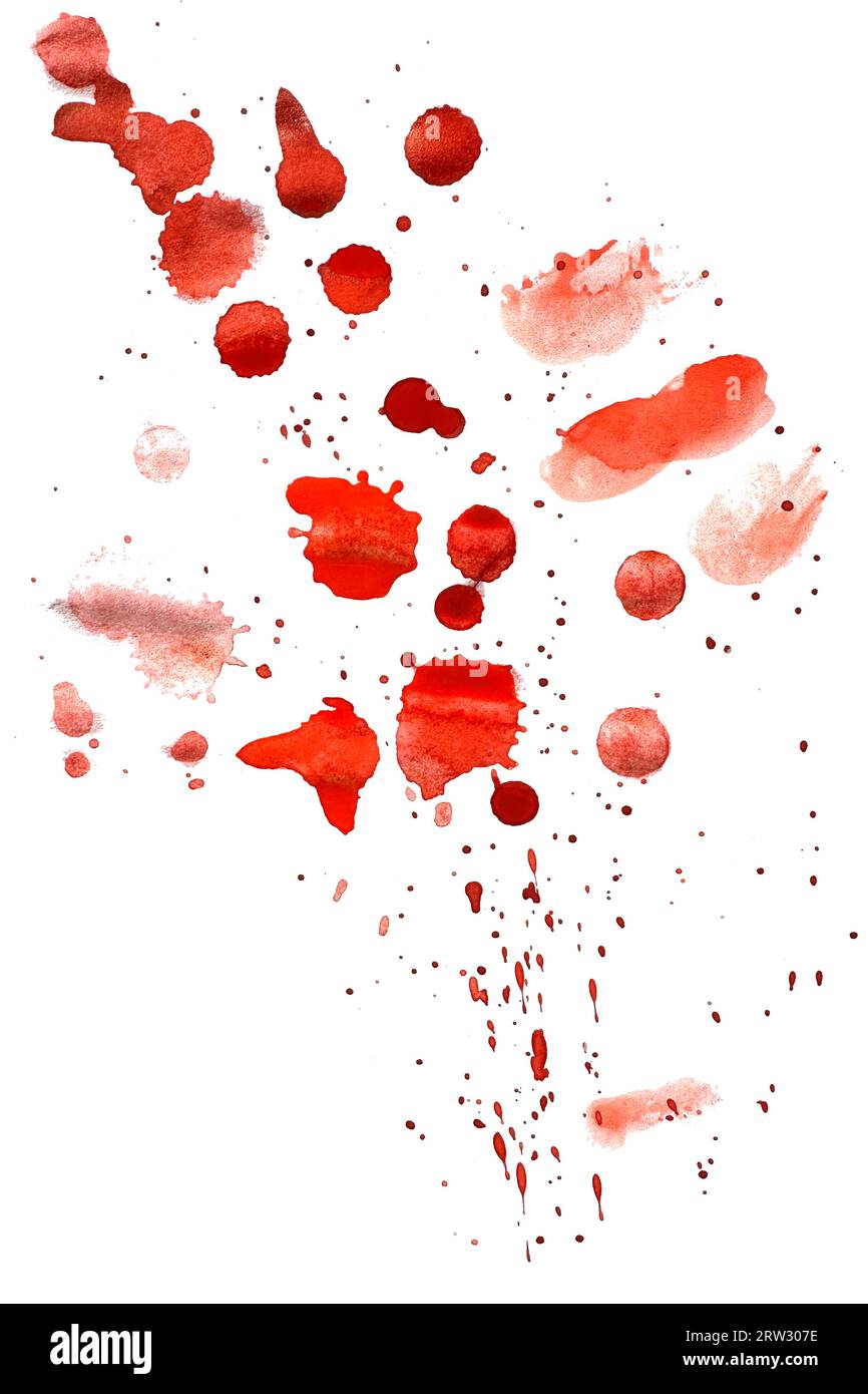 Watercolor blood splatter painted isolated on white for halloween ...