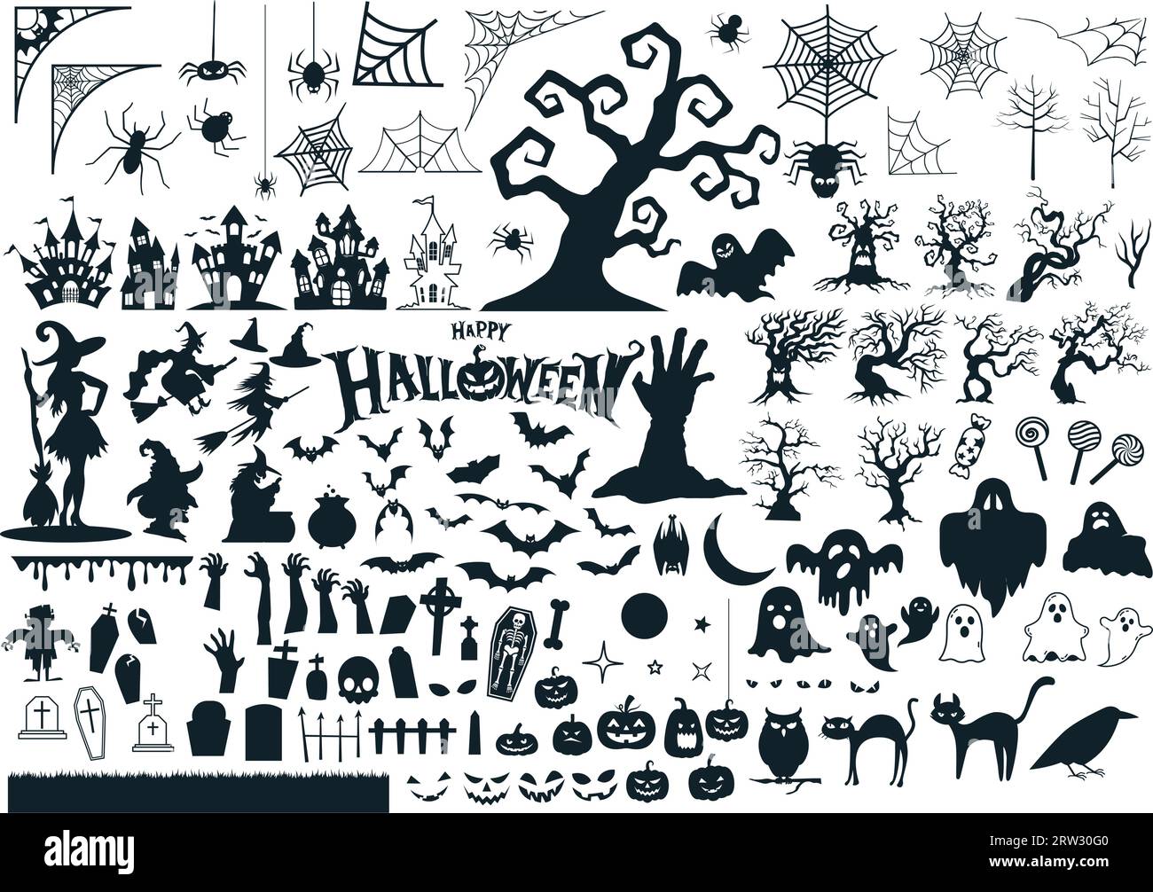 Halloween Set of Vector Silhouette Stock Vector Image & Art - Alamy