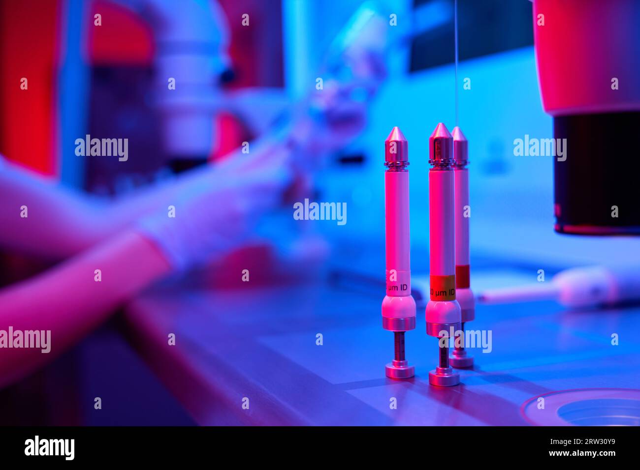 Special set of micromanipulators on table in cryonics laboratory Stock ...