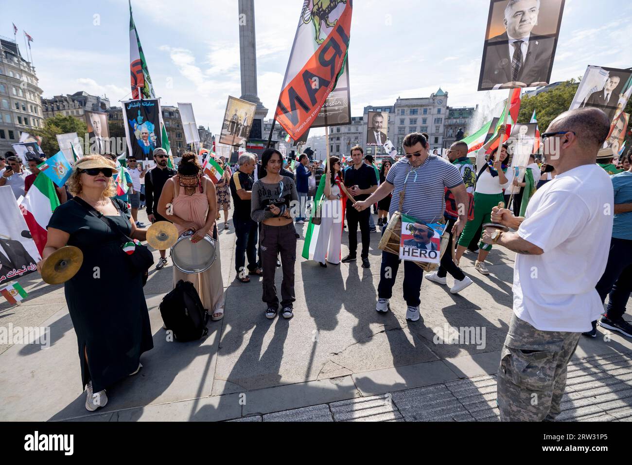 London, UK. 16th Sep, 2023. Iranian protesters are seen playing ...