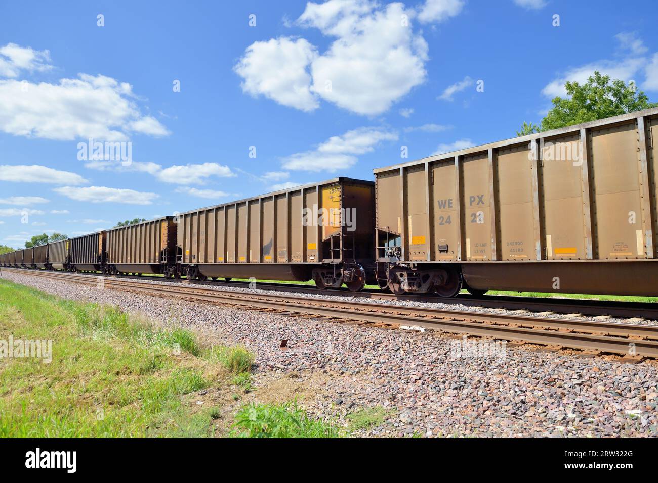 Maple Park, Illinois, USA. A Union Pacific unit freight train passing ...