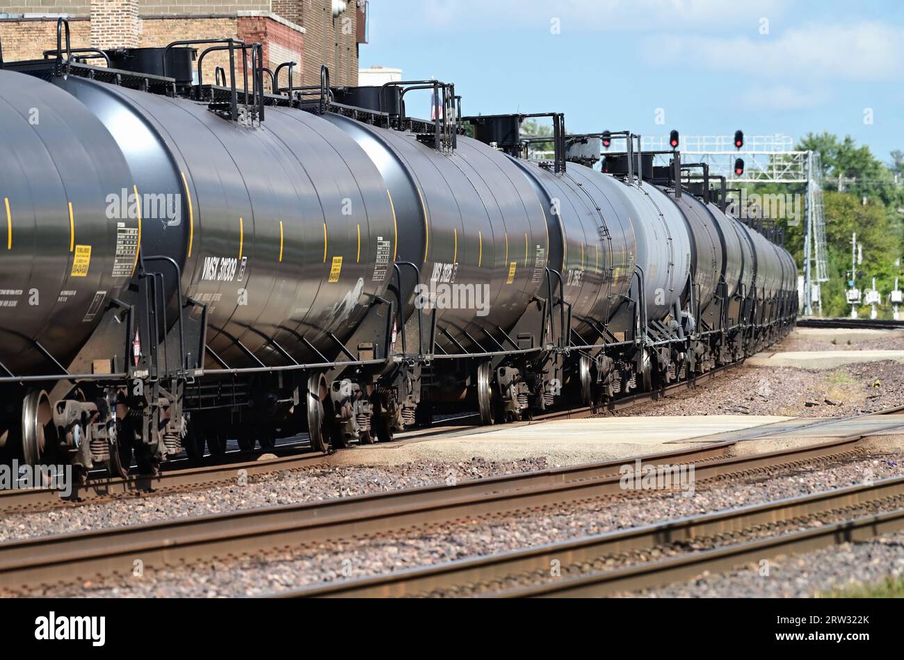 Wheaton, Illinois, USA. A unit train of tank cars carrying ethanol ...