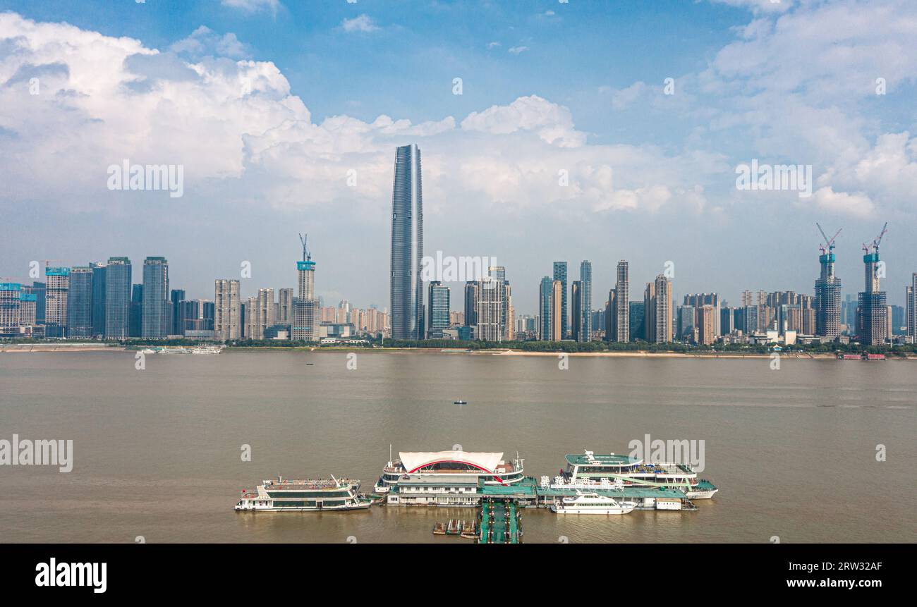 An aerial view of a city skyline of Wuhan, China, situated along the ...