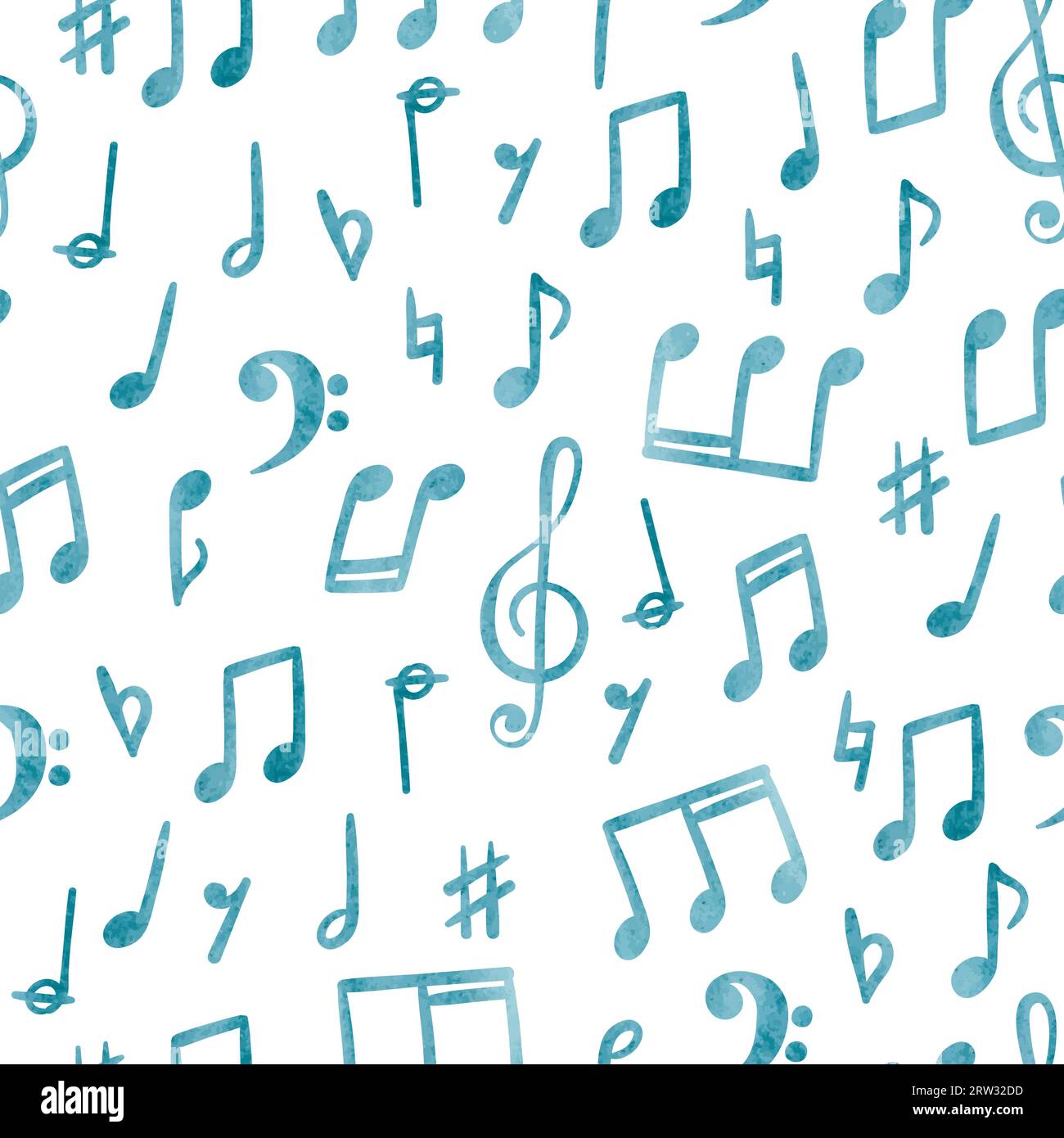 Seamless blue music notes pattern. Musical watercolor background Stock ...