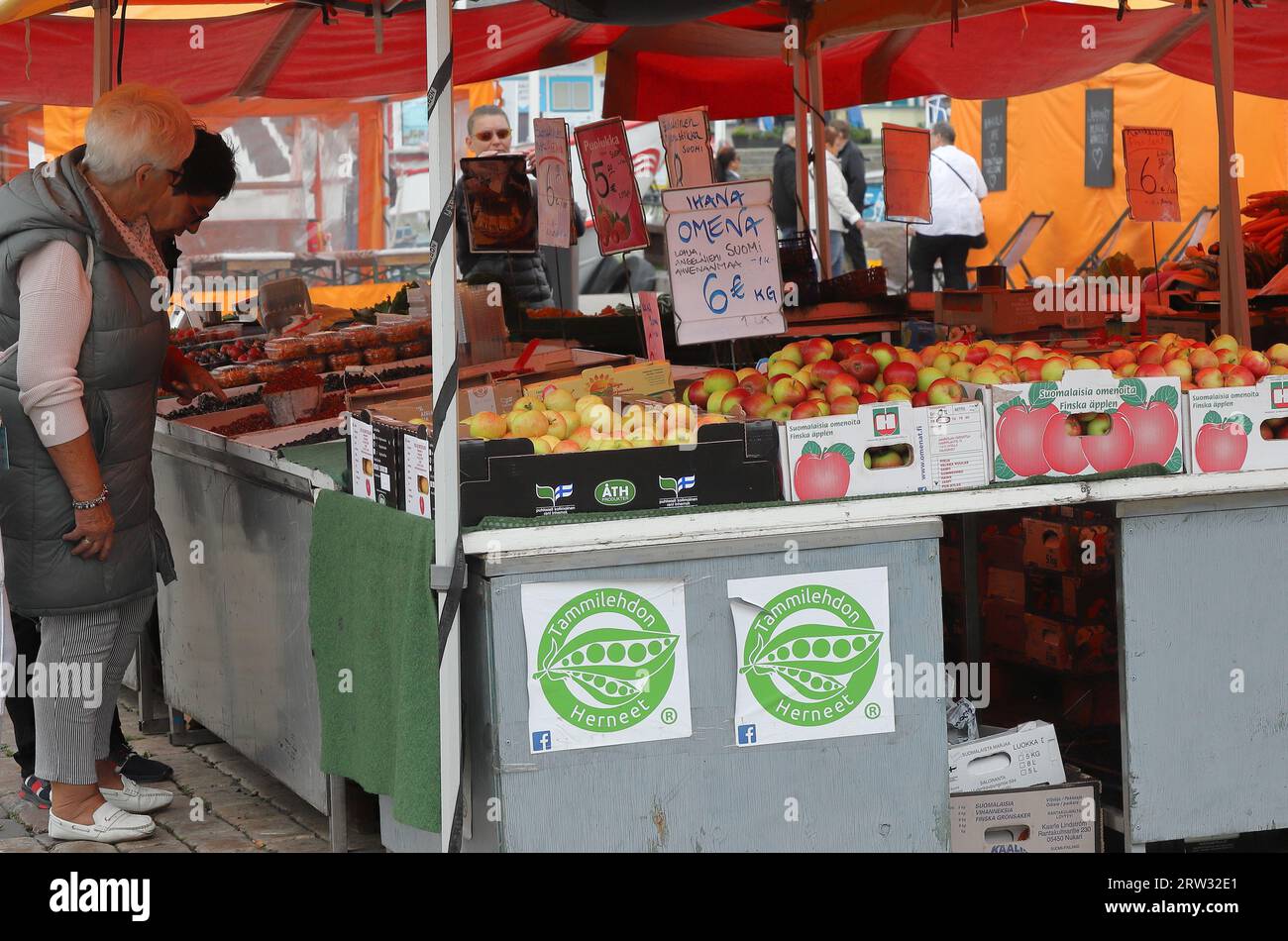 Helsinki, Finland - September 5, 2023: Market stall selling fruit and ...