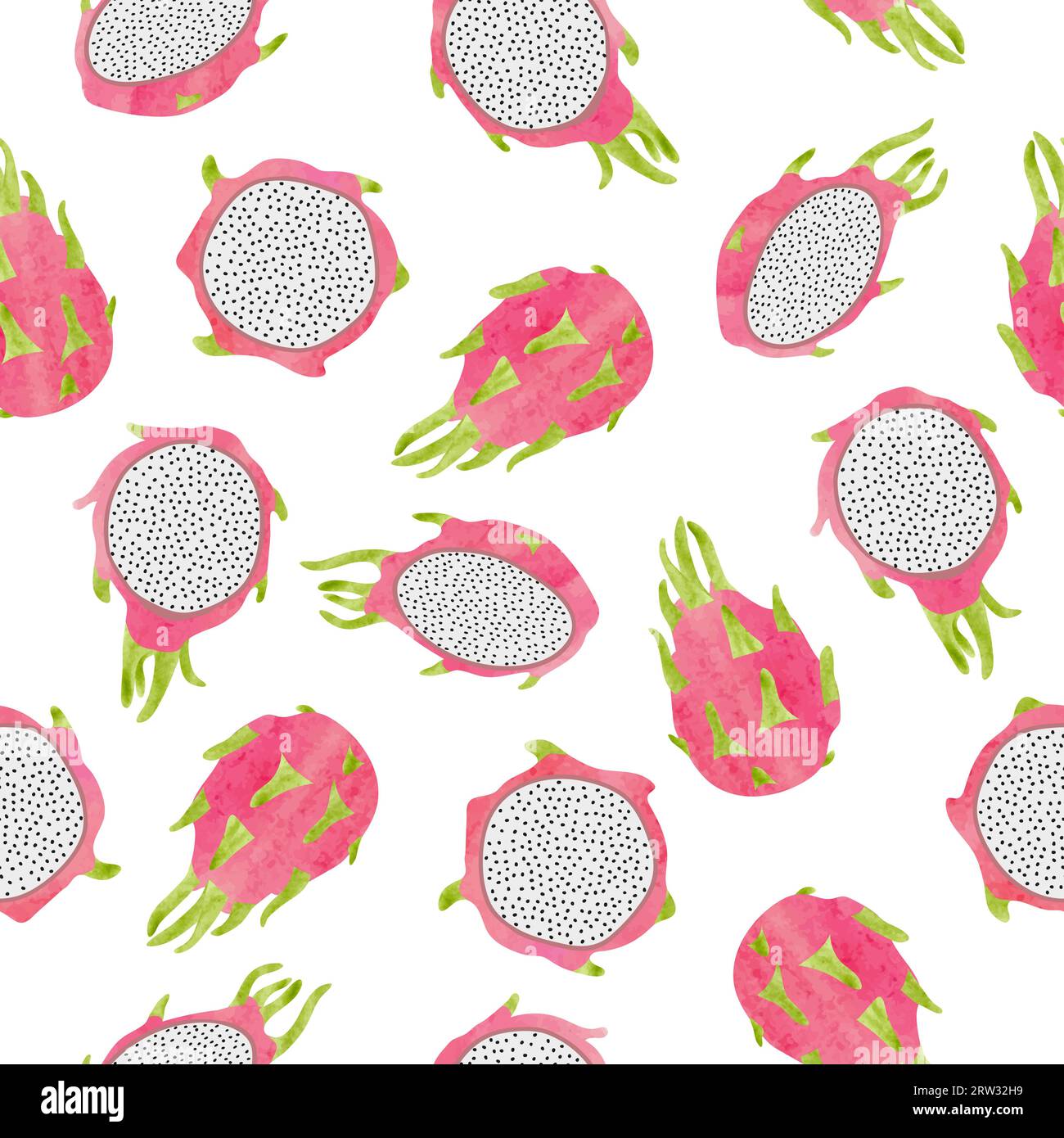 Seamless dragon fruit pattern. Vector watercolor tropical illustration ...