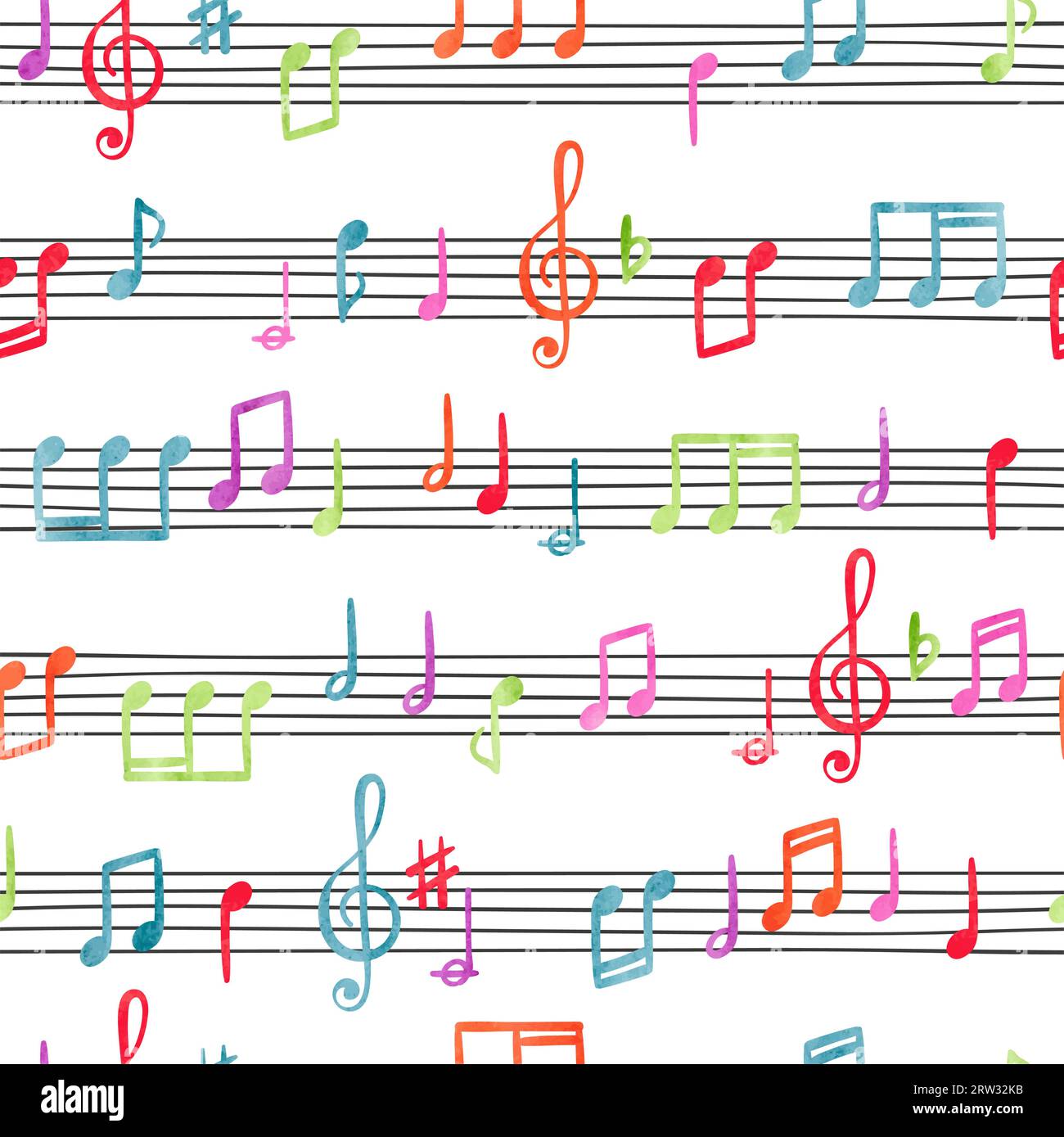 Seamless colorful music notes pattern. Watercolor musical background ...