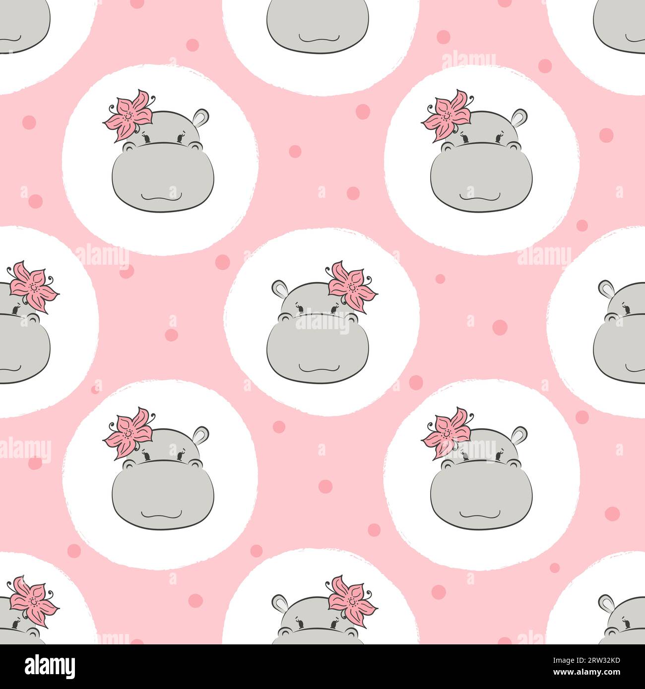 Cute Hippo pattern. Vector cartoon seamless background for kids Stock ...