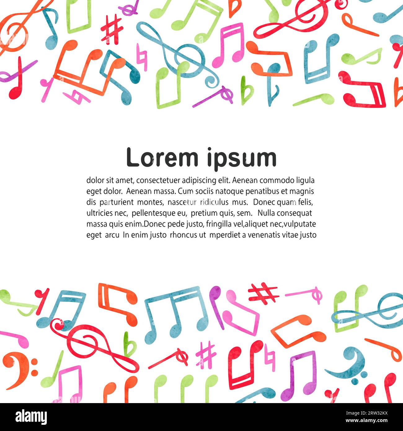 Hand drawn music notes ornament border isolated on white background ...