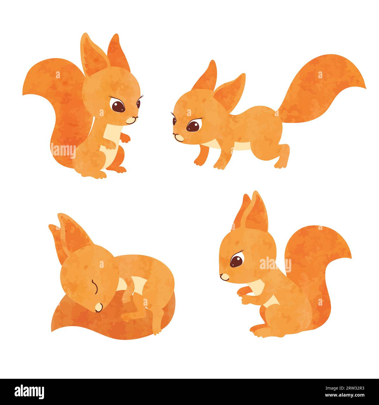 Set of cute little squirrels. Vector watercolor illustration Stock ...