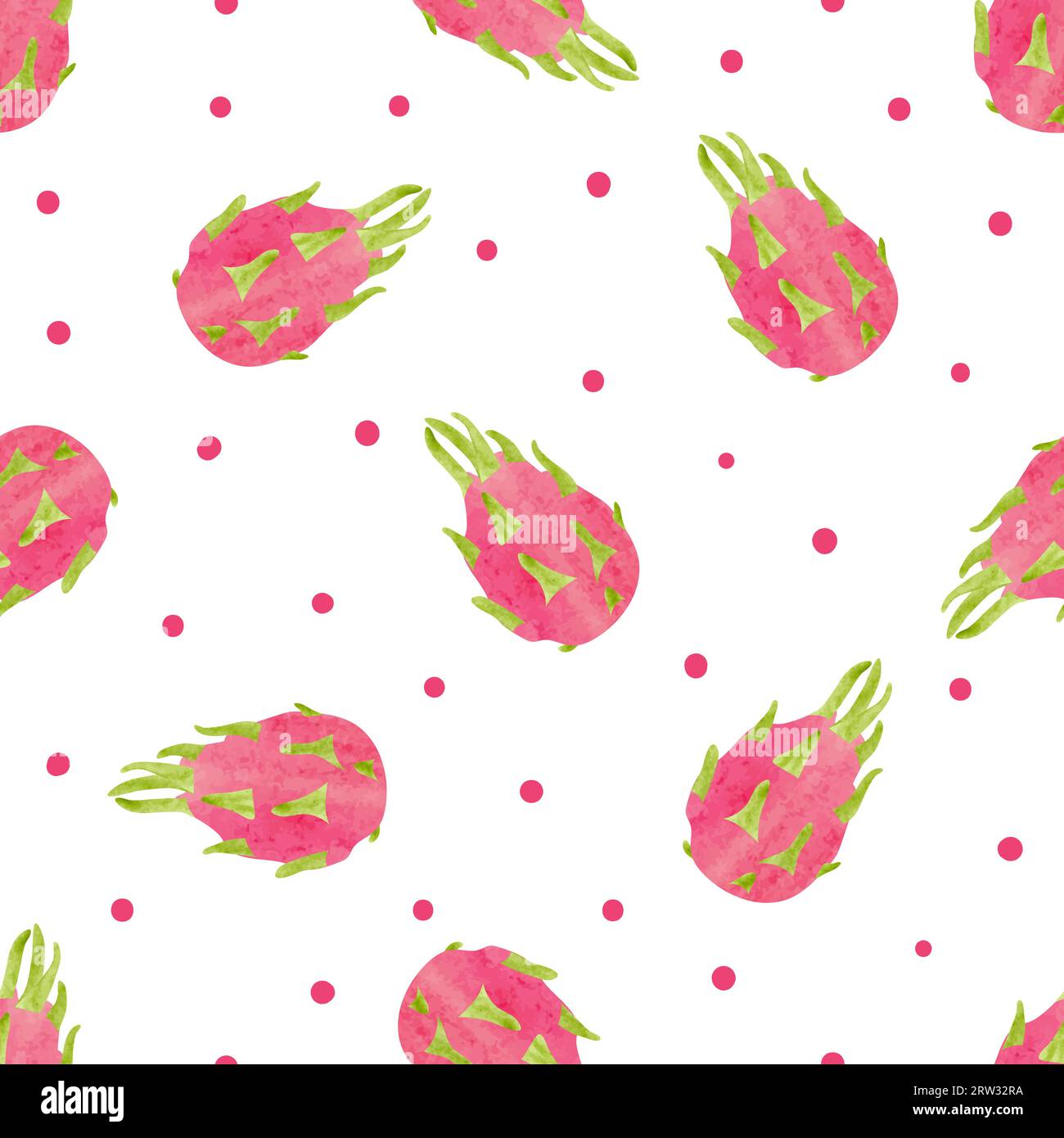 Seamless dragon fruit pattern. Vector watercolor tropical background ...