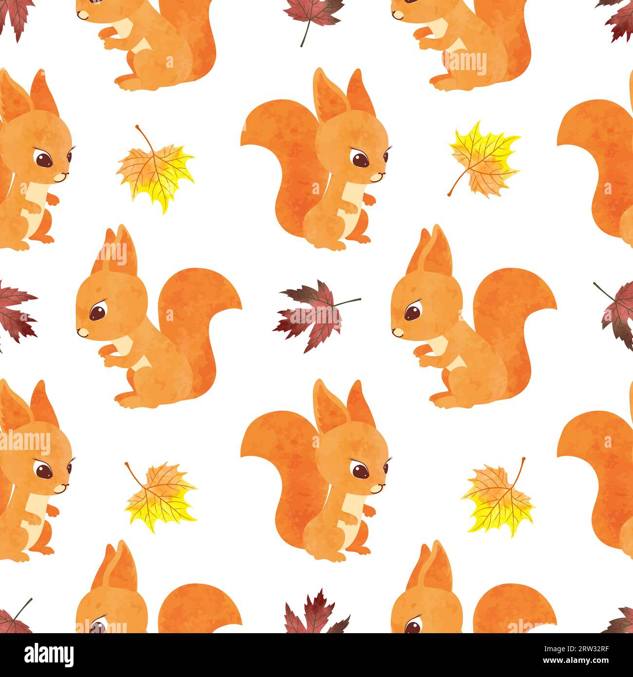 Seamless autumn pattern with cute squirrels and leaves. Vector illustration Stock Vector Image ...