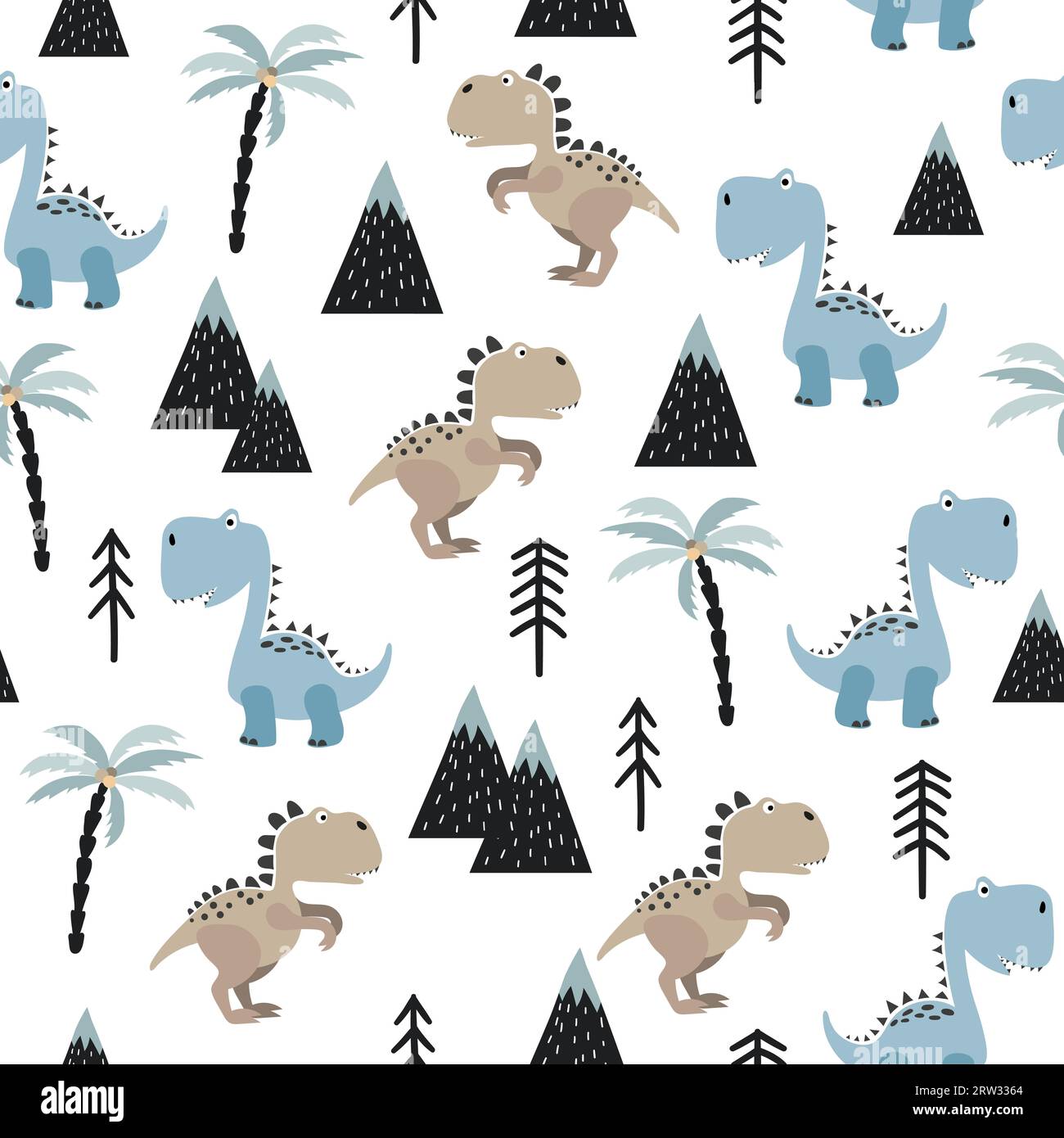 Seamless pattern with cute dinosaurs. Vector dino background for kids ...