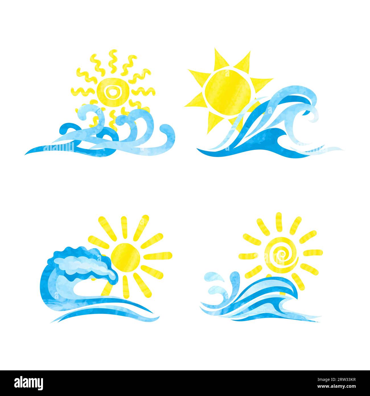 Set of sun and sea waves watercolor icons Stock Vector Image & Art - Alamy