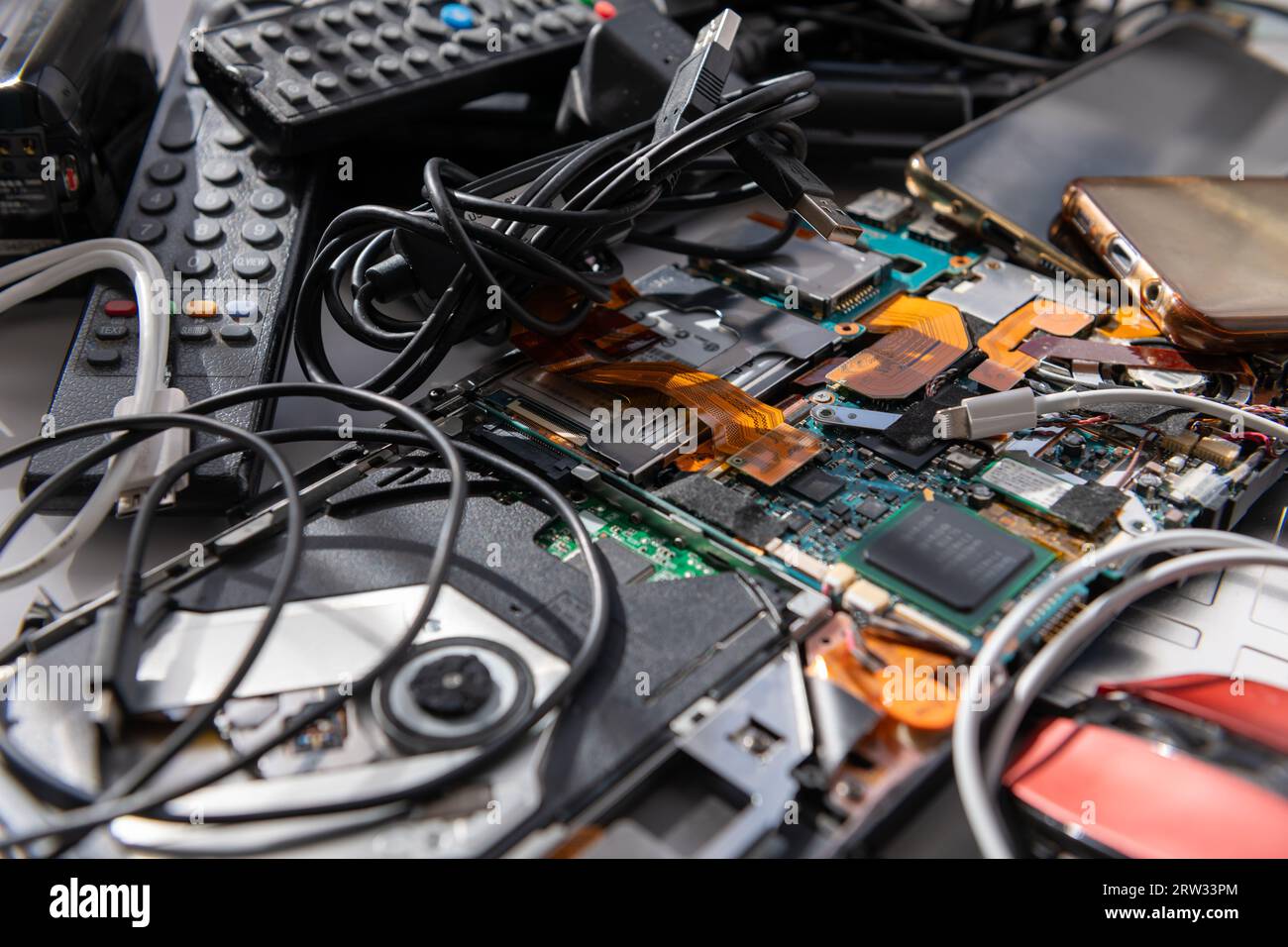 A heap of general household electronic technology industrial waste of ...