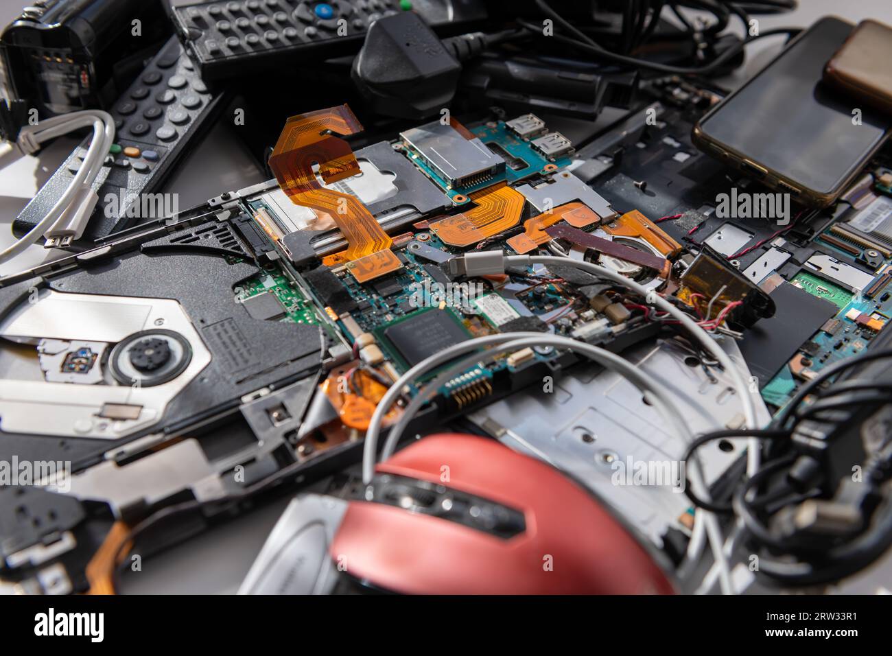 A heap of general household electronic technology industrial waste of ...