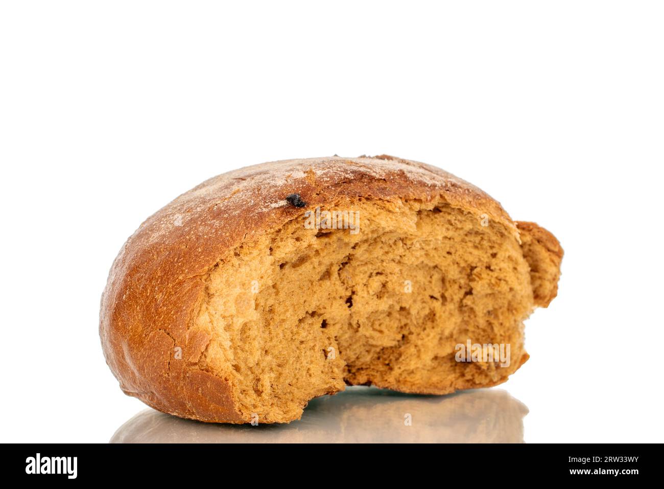 One half of a loaf of bread with raisins, macro, isolated on a white ...