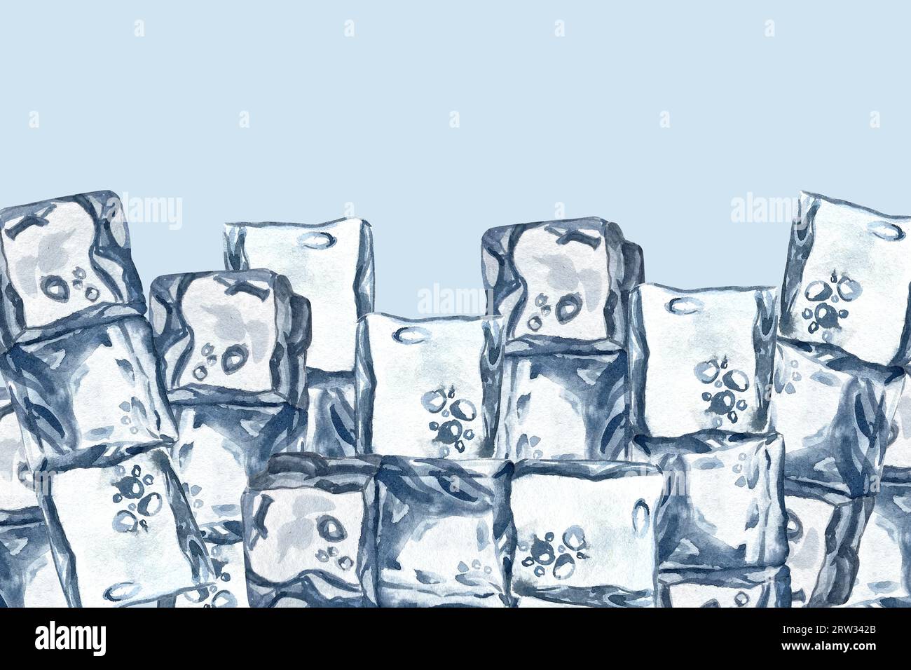 Watercolor ice cubes background, crystal ice blocks frame, isolated ...