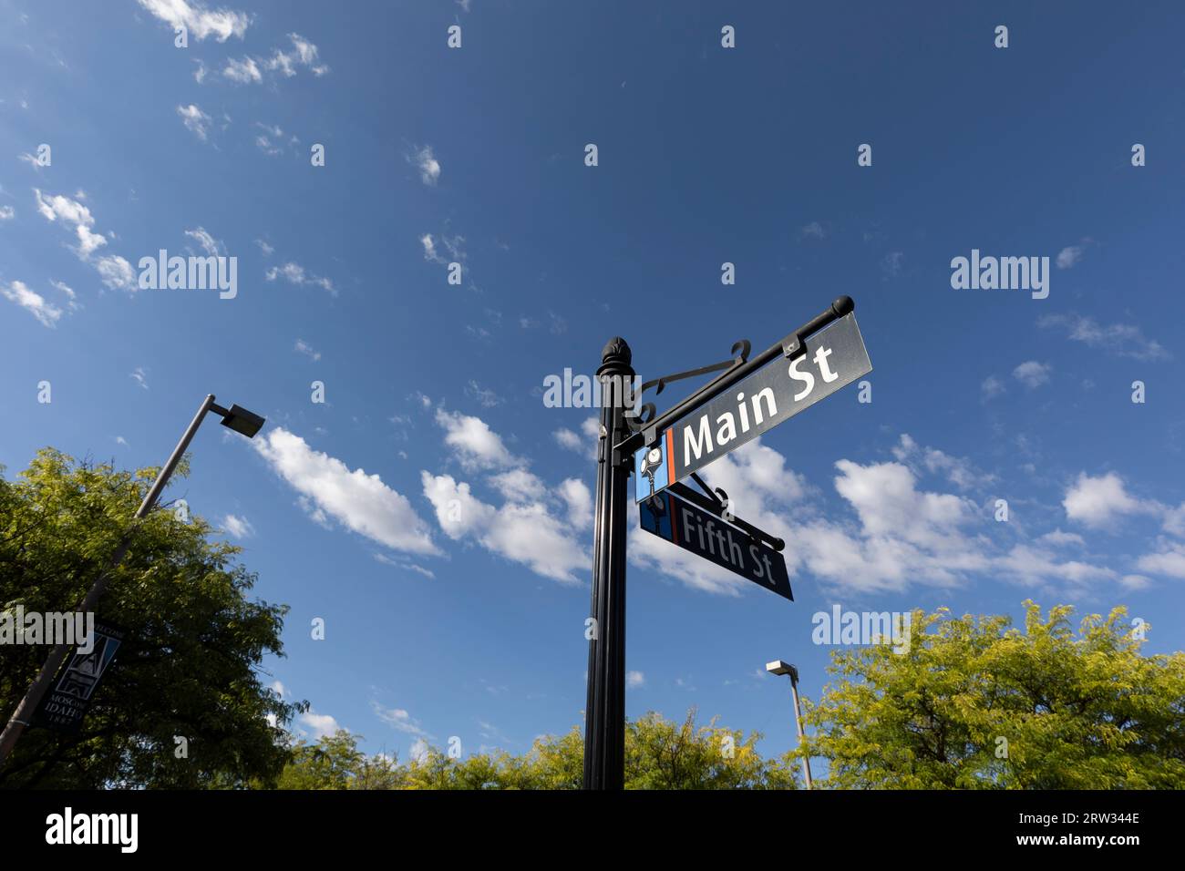 Historical street signs mark Main Street in Moscow, Idaho on Friday ...