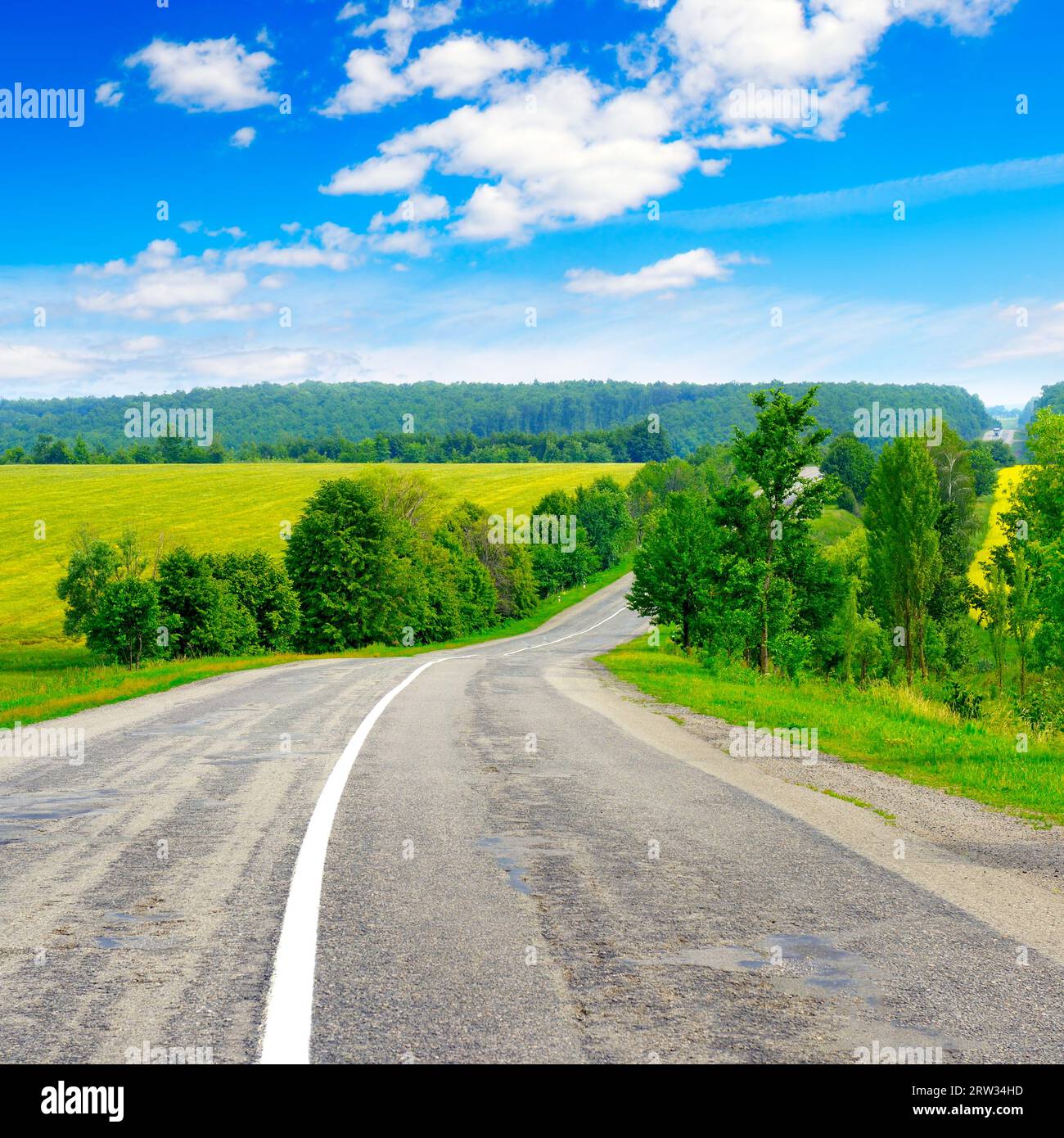 Rural paved road among green fields Stock Photo - Alamy