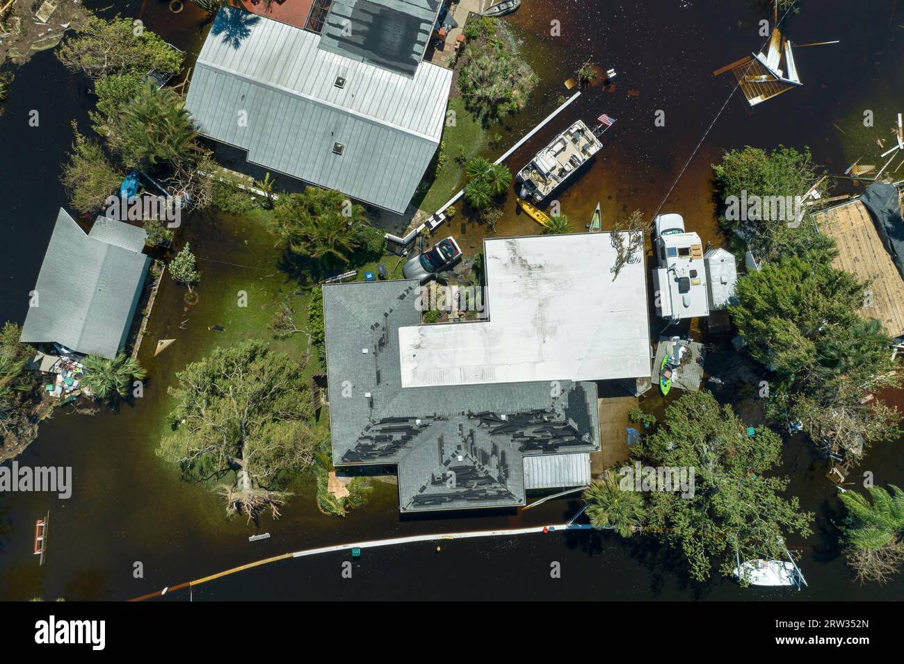 Heavy flood with high water surrounding residential houses after ...